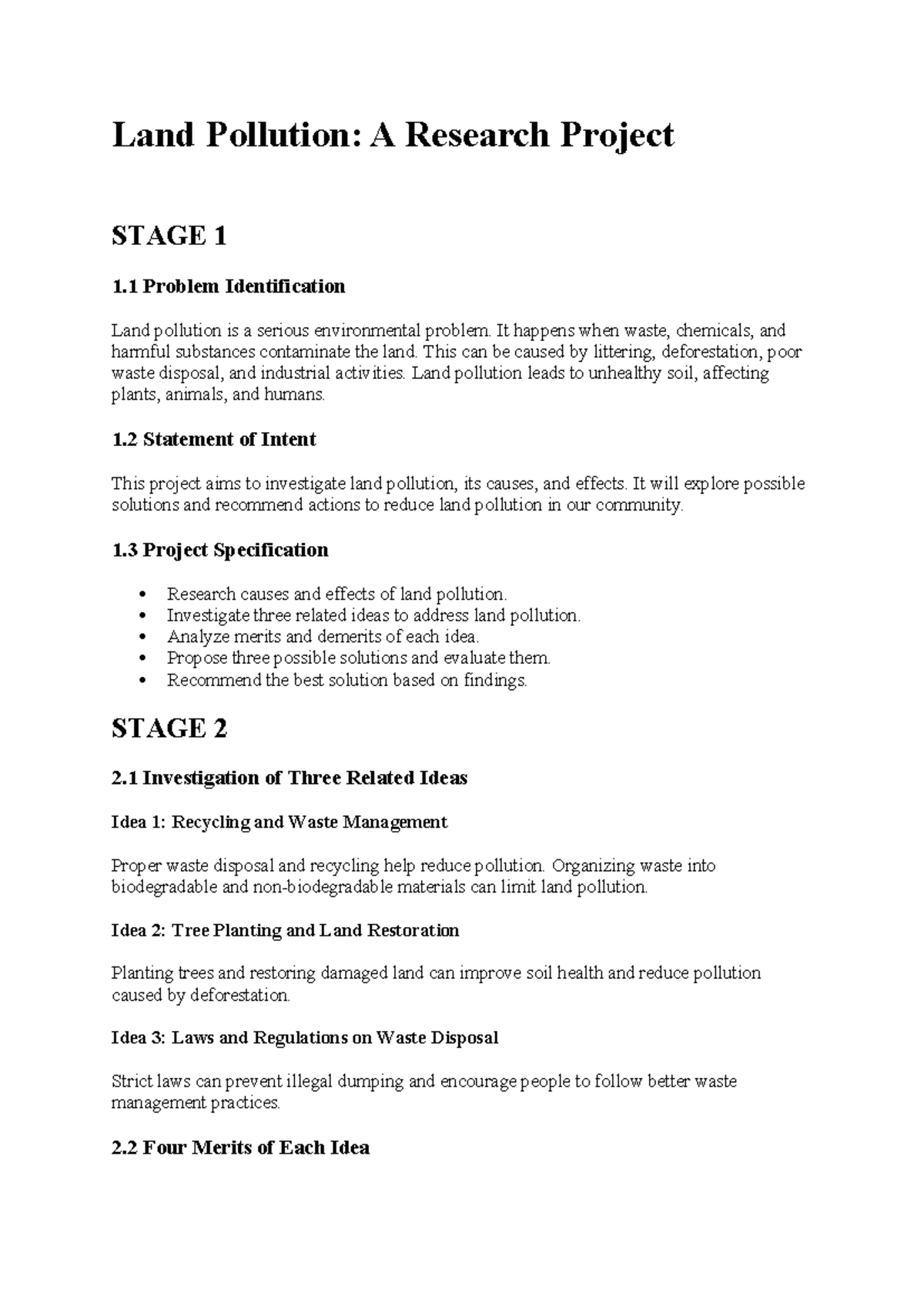 Land Pollution Research Project: STAGE 1 - GEO1 Analysis and Solutions ...