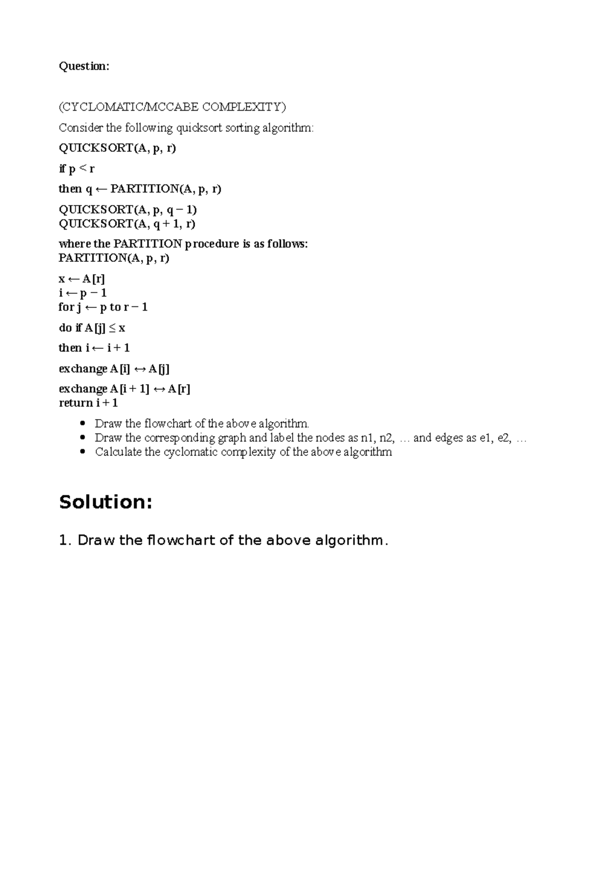 CS 2401 Assignment: Cyclomatic Complexity of Quicksort Algorithm - Studocu