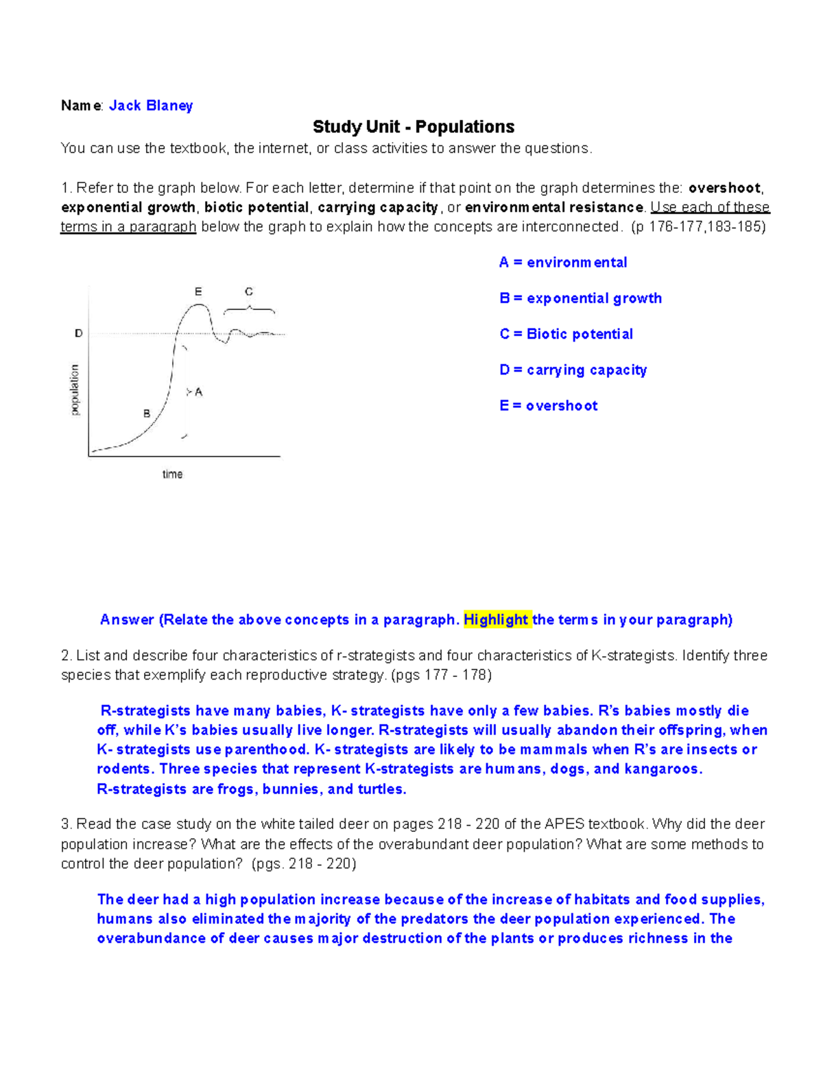 Copy of Study Unit - Populations - Name: Jack Blaney Study Unit ...
