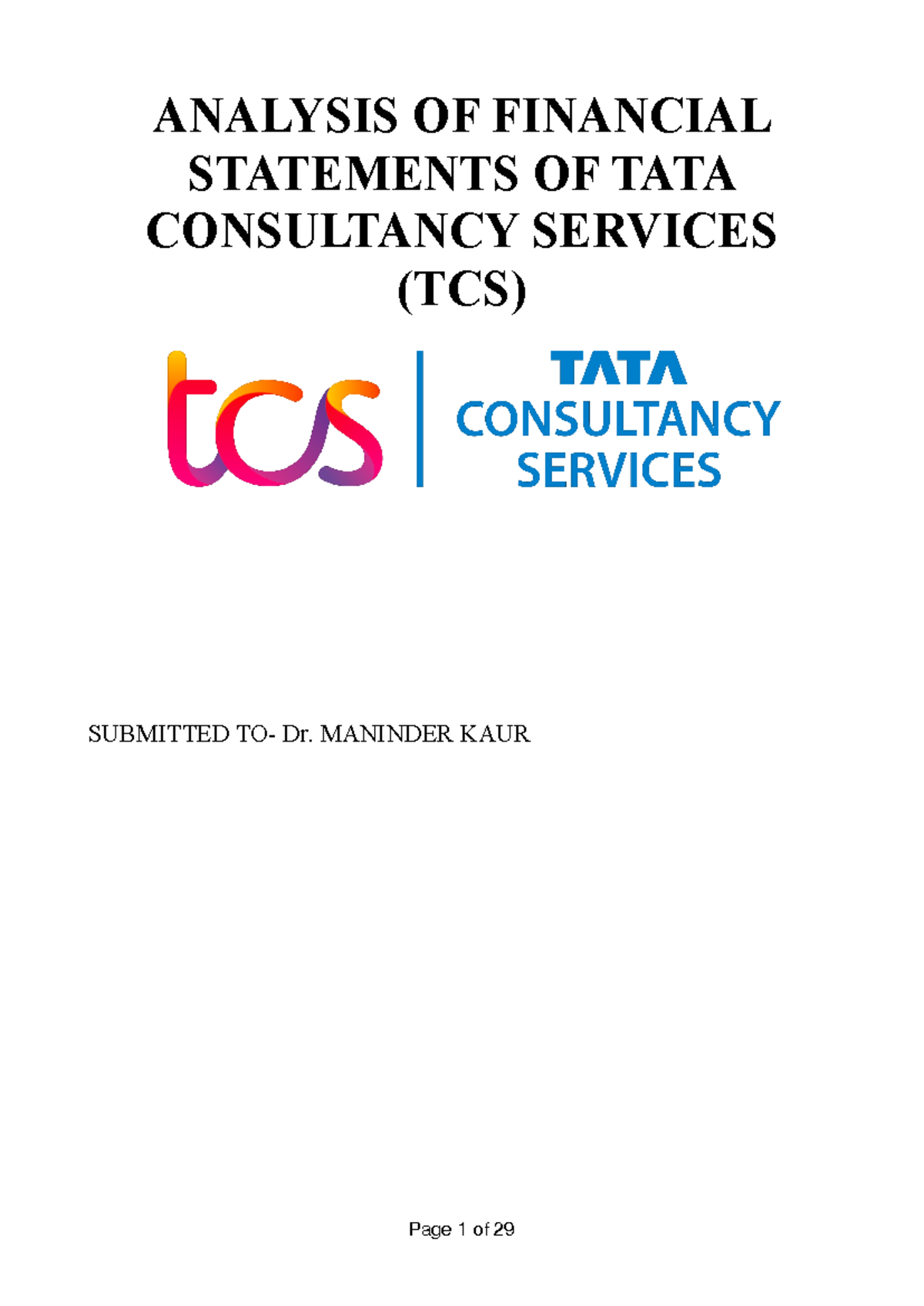 TCS Report final - this is financial analysis of tcs - ANALYSIS OF ...