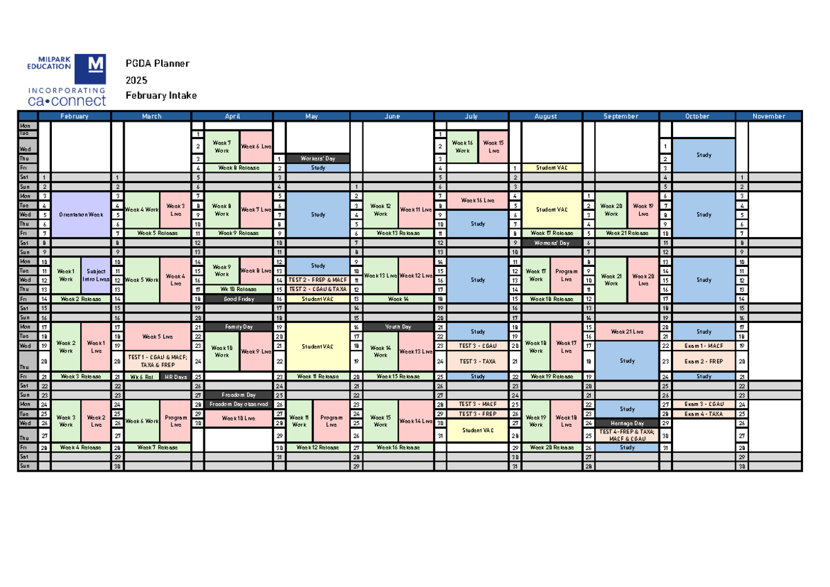 P25F 2025 Planner - Weekly Schedule and Important Dates - Studocu