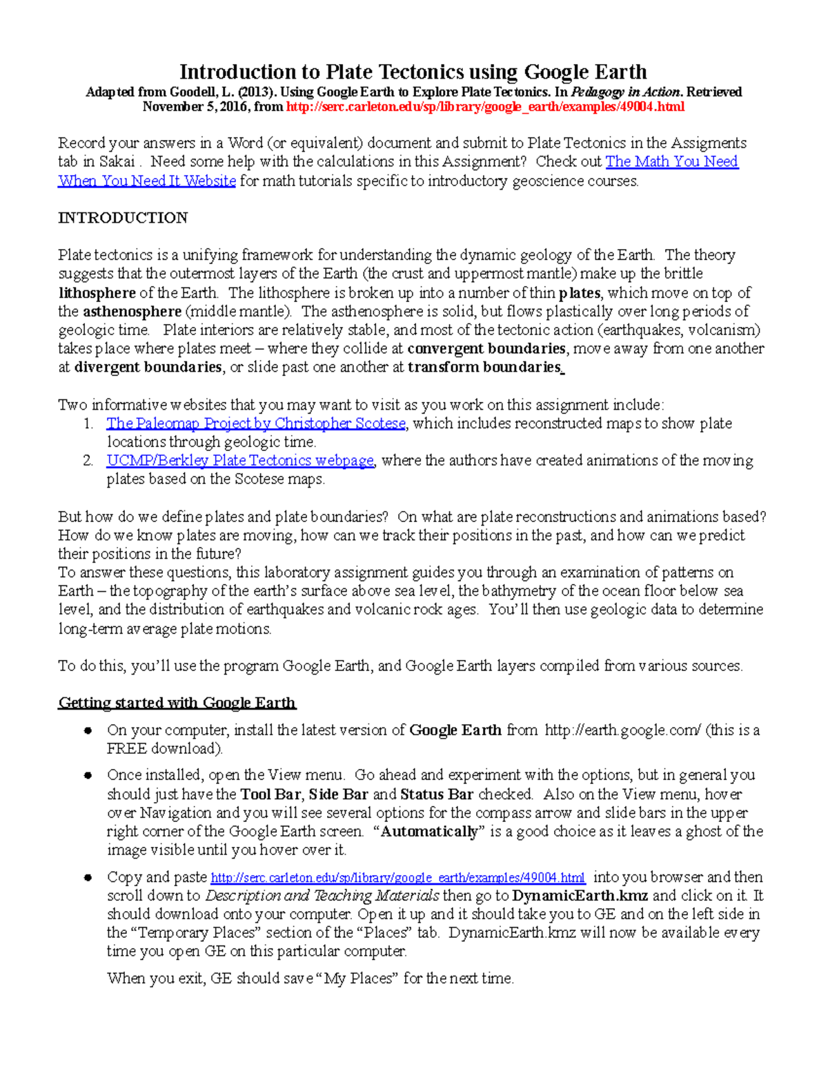 Plate Tectonics Laboratory Assignment using Google Earth (GEO 101) - Studocu