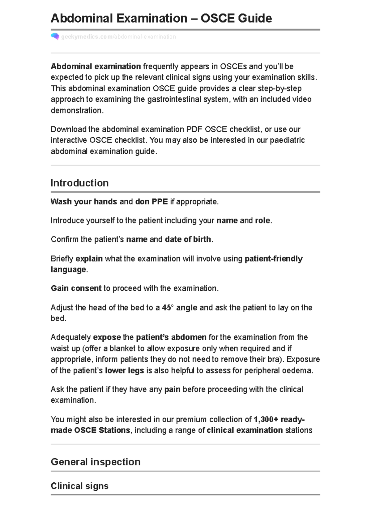 Abdominal Examination - Comprehensive OSCE Guide (OSCE 101) - Studocu