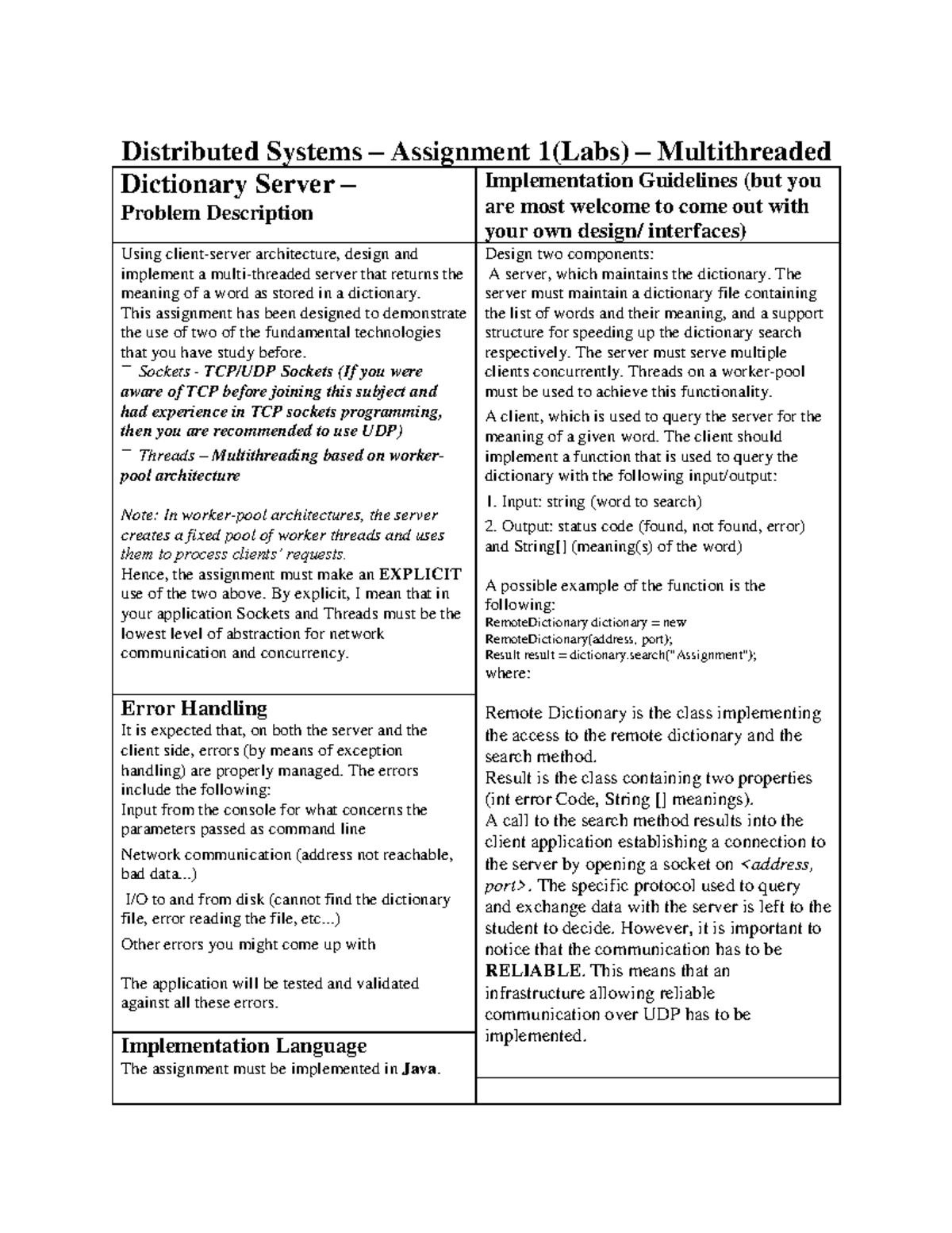 Distributed Systems Assignment 1 Multithreaded Dictionary Server Studocu