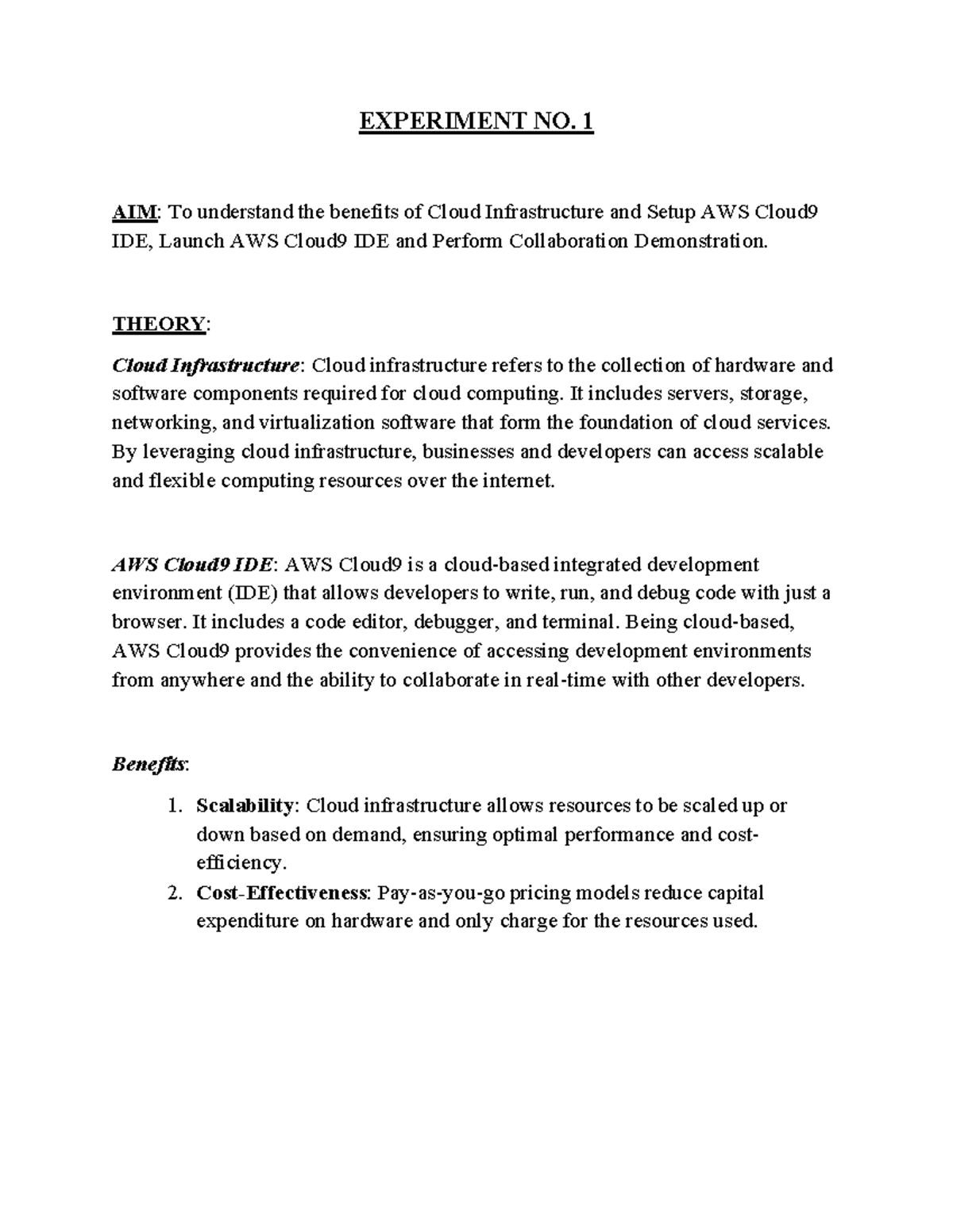 AD Exp1 - Understanding AWS Cloud9 IDE & Cloud Infrastructure Benefits - Studocu
