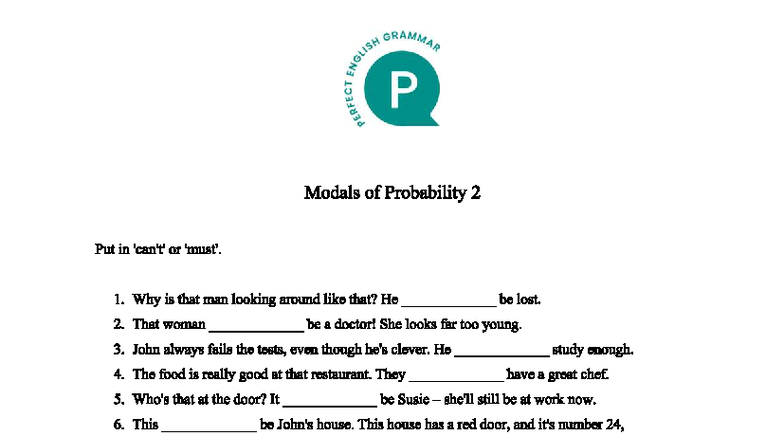 ENGLISH GRAMMAR PERFECT P: Modals of Probability 2 - Study Notes - Studocu
