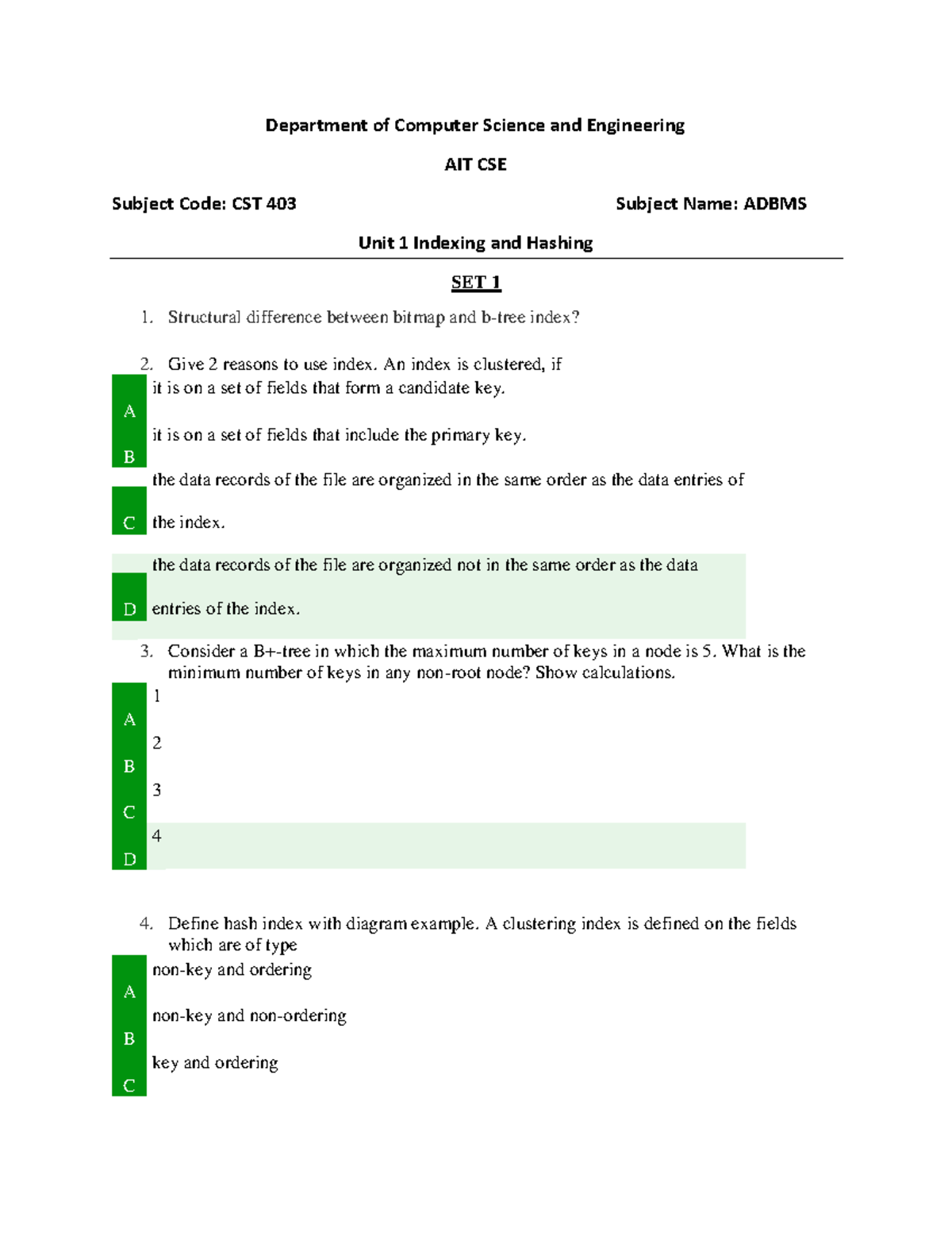 CST 403 ADBMS Unit 1: Indexing and Hashing Assignment Notes - Studocu