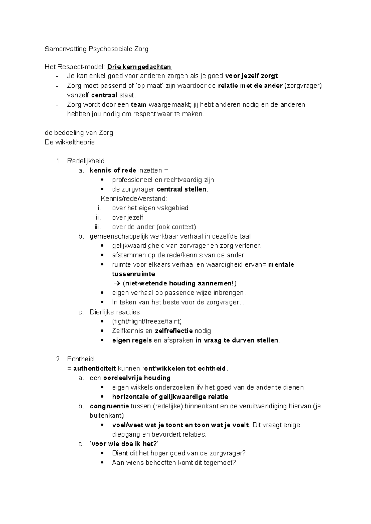 Samenvatting van Psychosociale Zorg: Het Respect-model en Wikkeltheorie ...