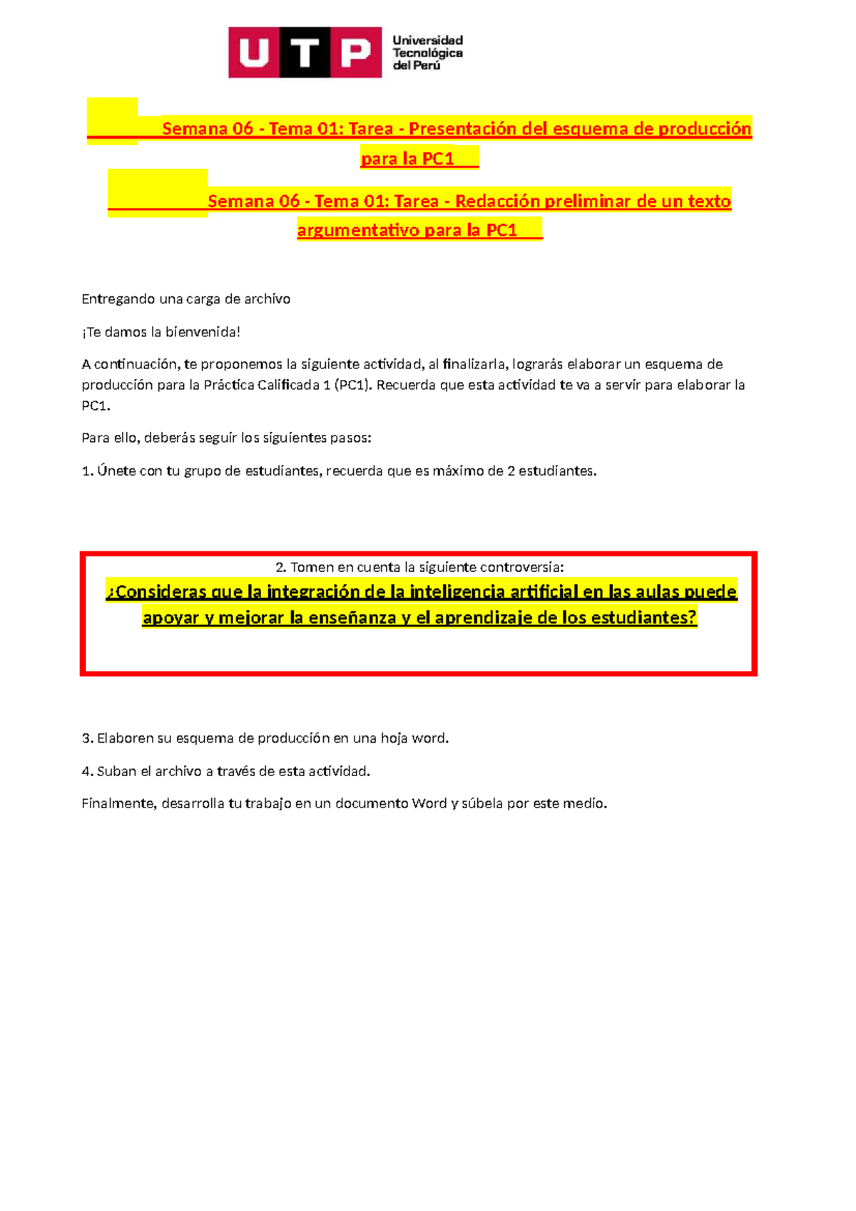 📝 PC1 - Esquema de Producción para Texto Argumentativo - Redacción 1 - Studocu