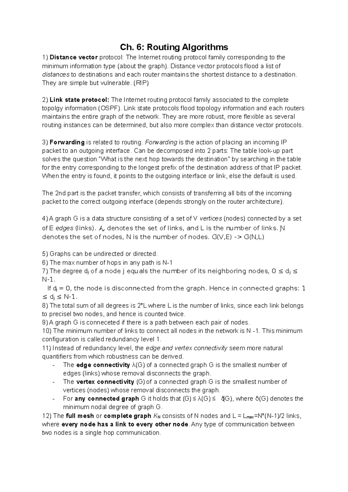 Ch 6 Routing Algorithms - Ch. 6: Routing Algorithms Distance vector ...