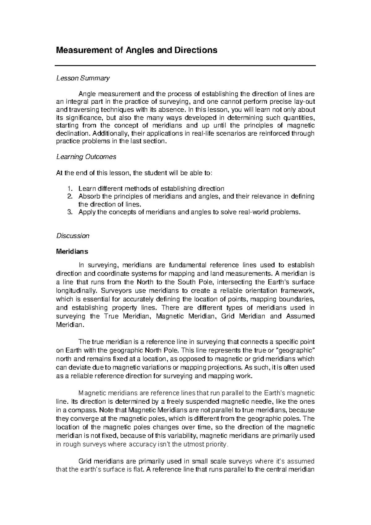 Measurement of Angles and Directions (Surveying Lesson) - Studocu