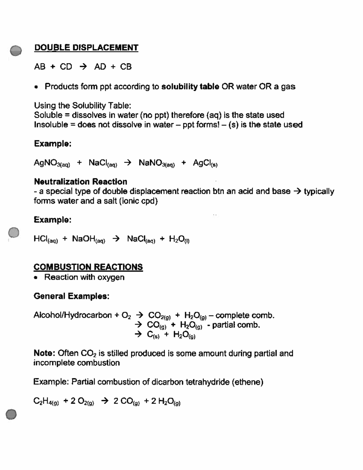 Double displacement - chem practice - DOUBLE DISPLACEMENT AB CD AD CB ...