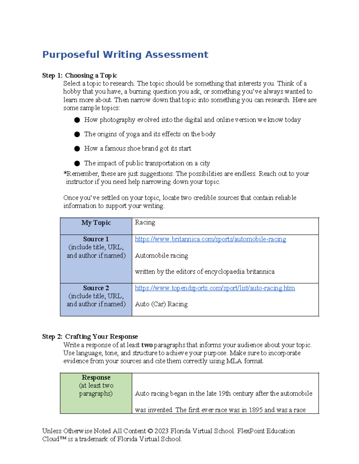 Purposeful Writing Assessment 01 03: Topic Selection & Research Guide ...