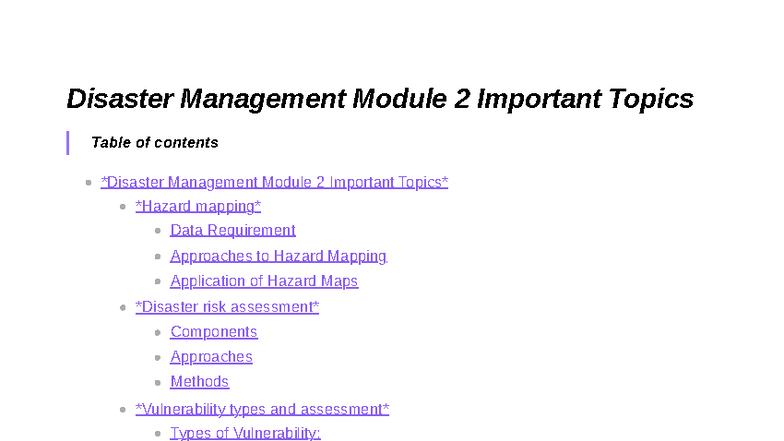 Disaster Management M2: Key Topics on Hazard Mapping & Vulnerability ...