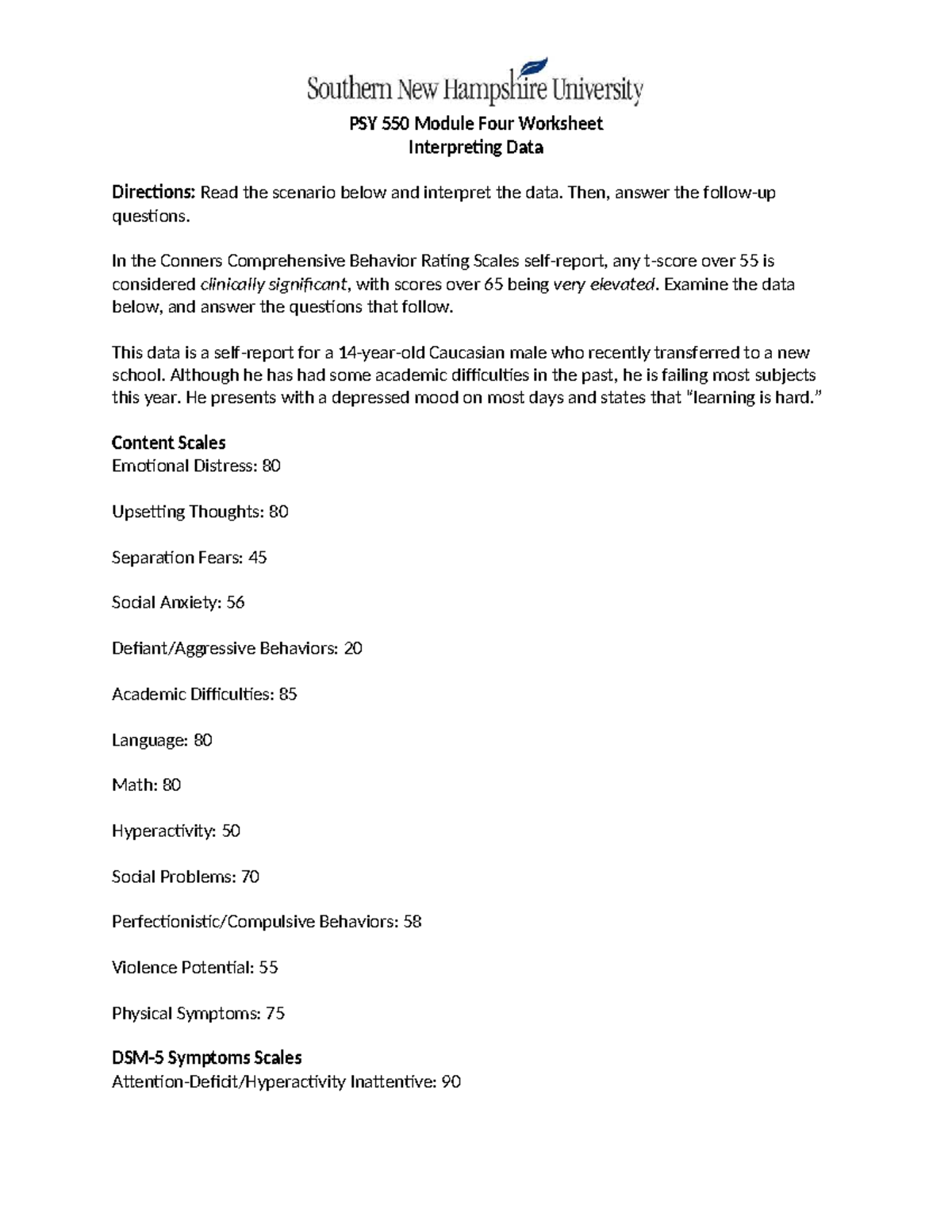 PSY 550 Module Four Worksheet: Data Interpretation and Analysis - Studocu