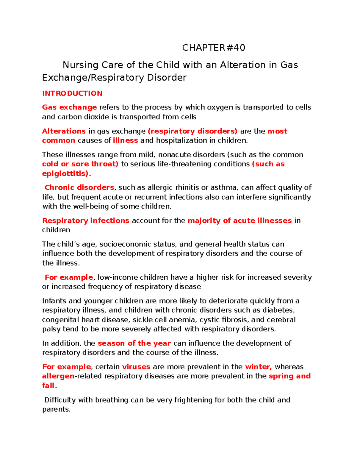 Chapter 40: Pediatric Respiratory Disorders and Nursing Care - Studocu