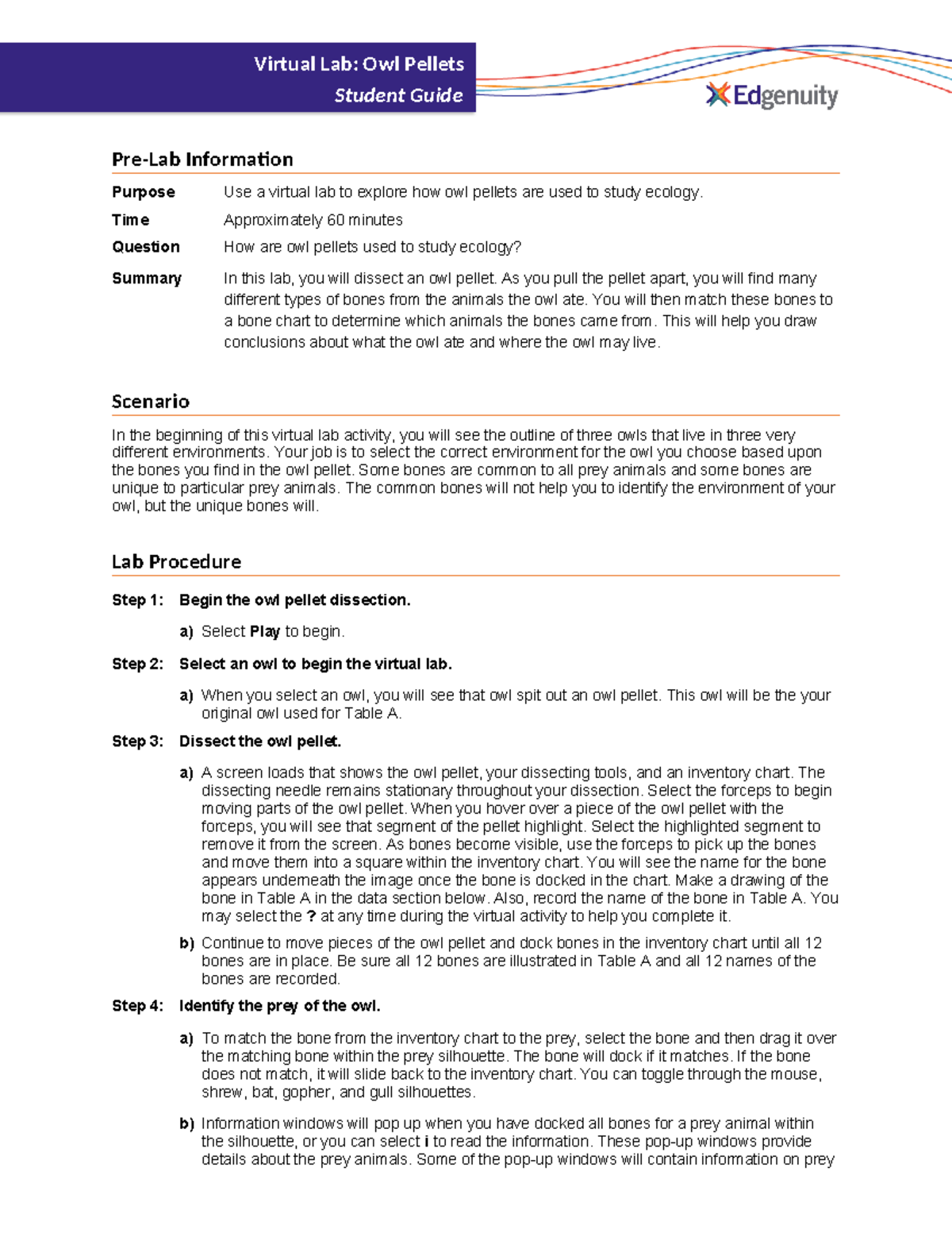 Virtual Lab Guide: Exploring Owl Pellets - Student Instructions - Studocu