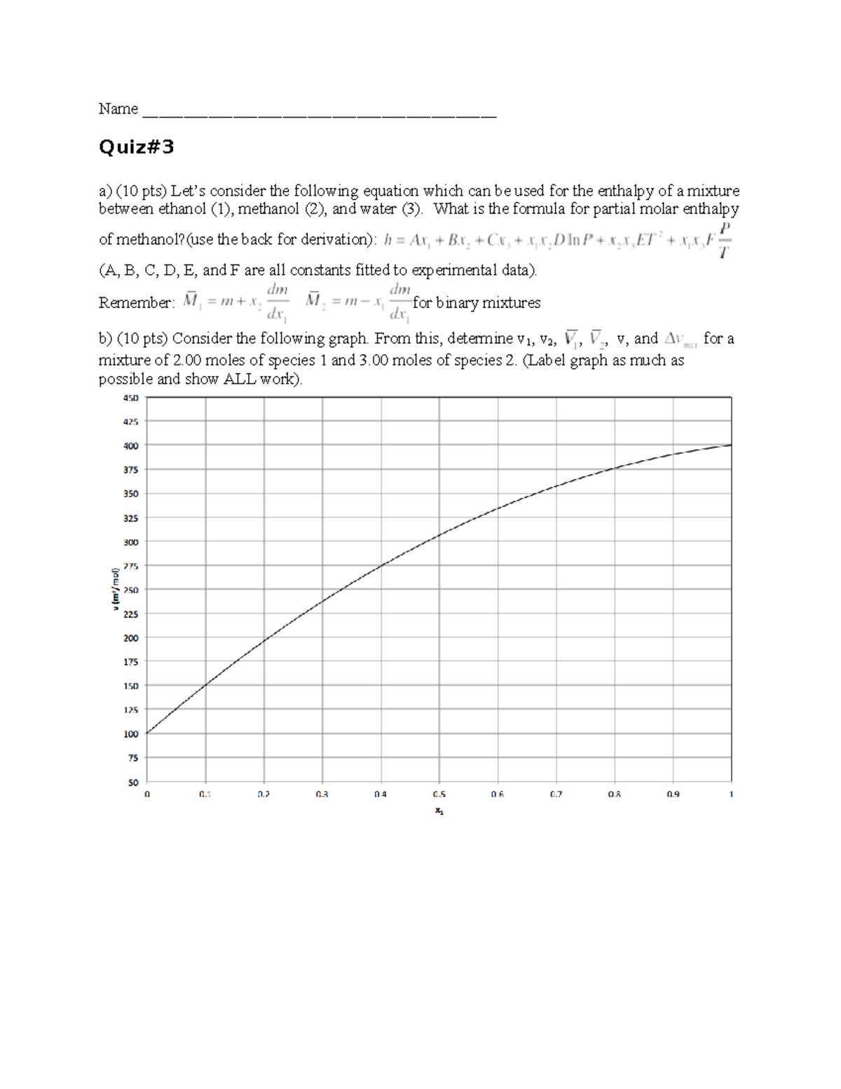 Quiz 3: Enthalpy of Mixtures and Graph Analysis - Studocu