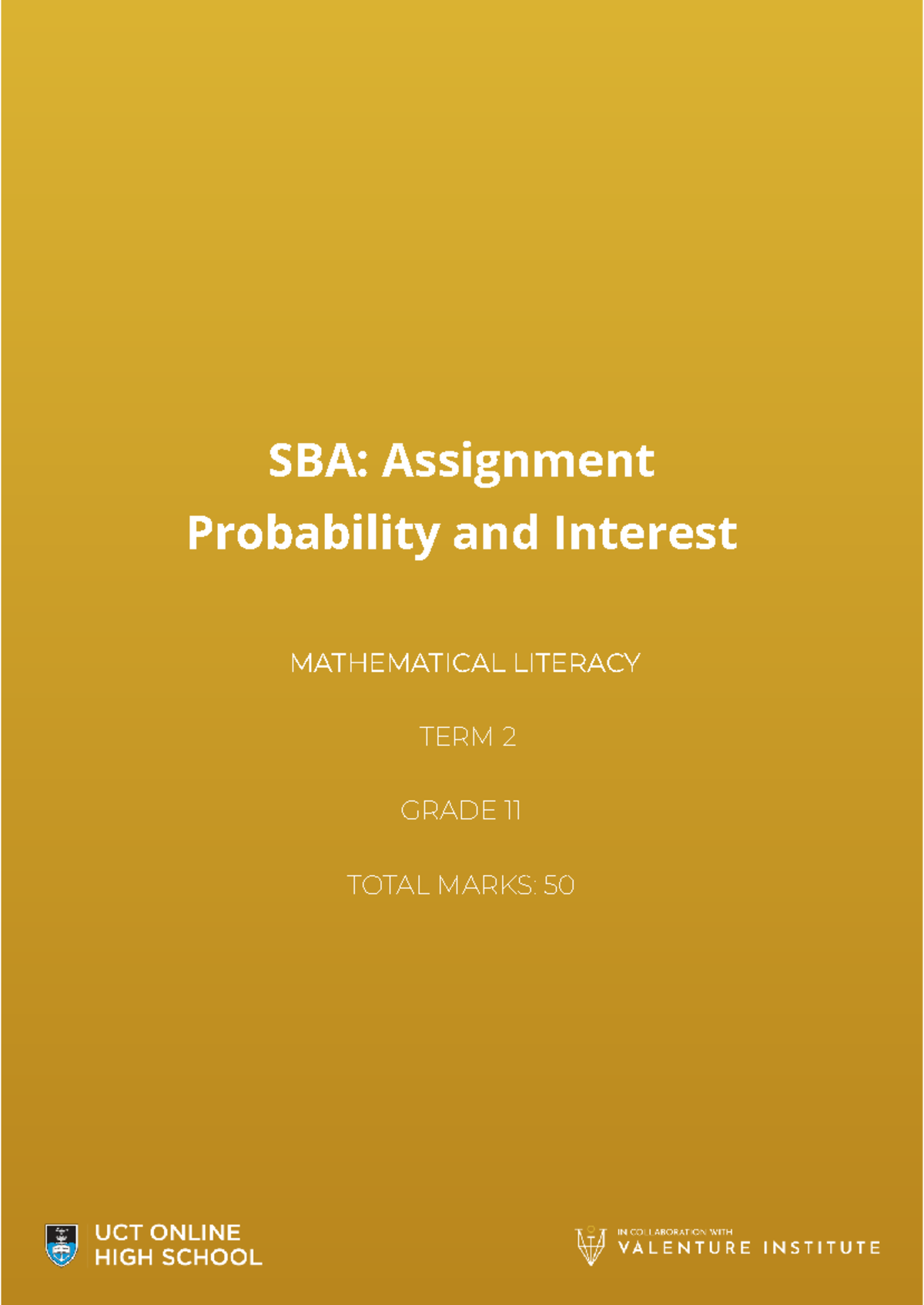 G11 Math Lit Term 2 SBA: Probability & Interest Assignment M12 - Studocu