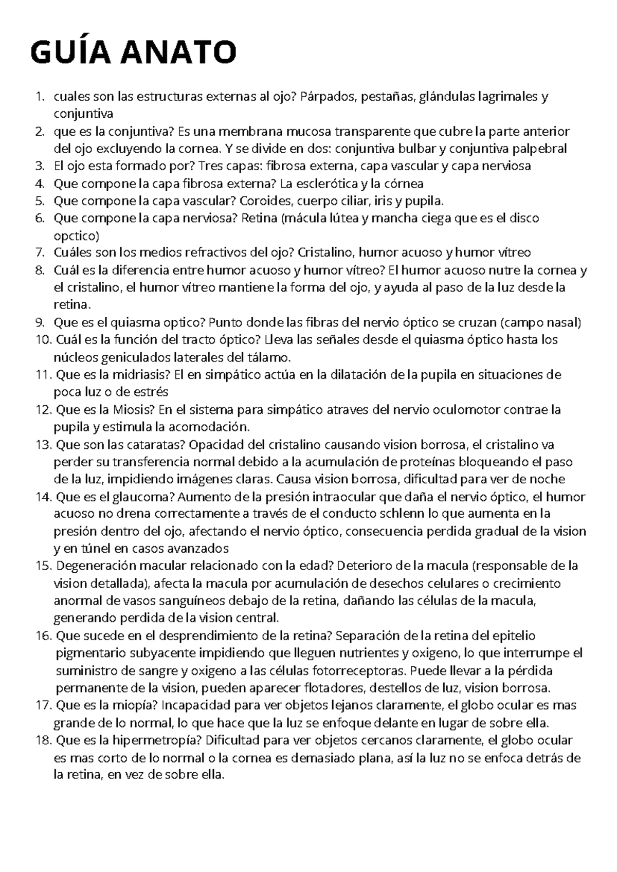 GUÍA Anato - Guia - GUÍA ANATO cuales son las estructuras externas al ojo? Párpados, pestañas ...