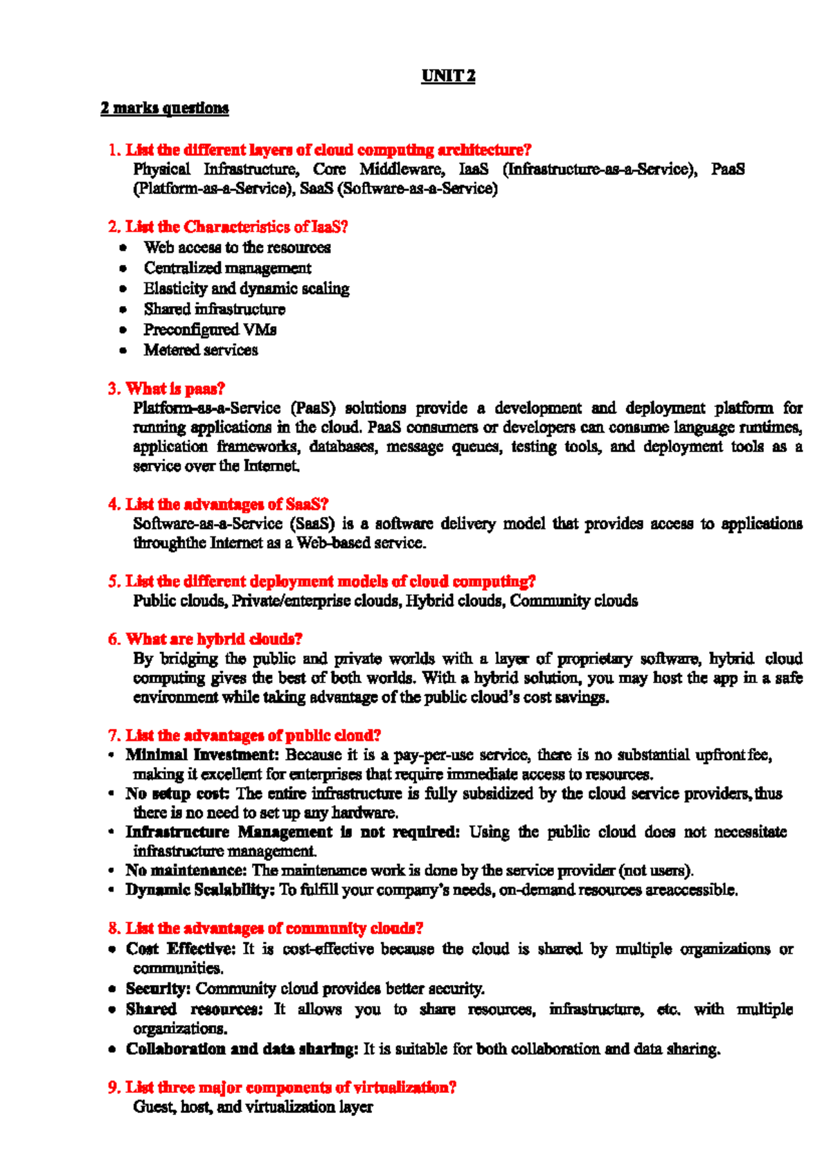 Cc Unit 2 Cc Qb Unit 2 2 Marks Questions 1 List The Different Layers Of Cloud Computing