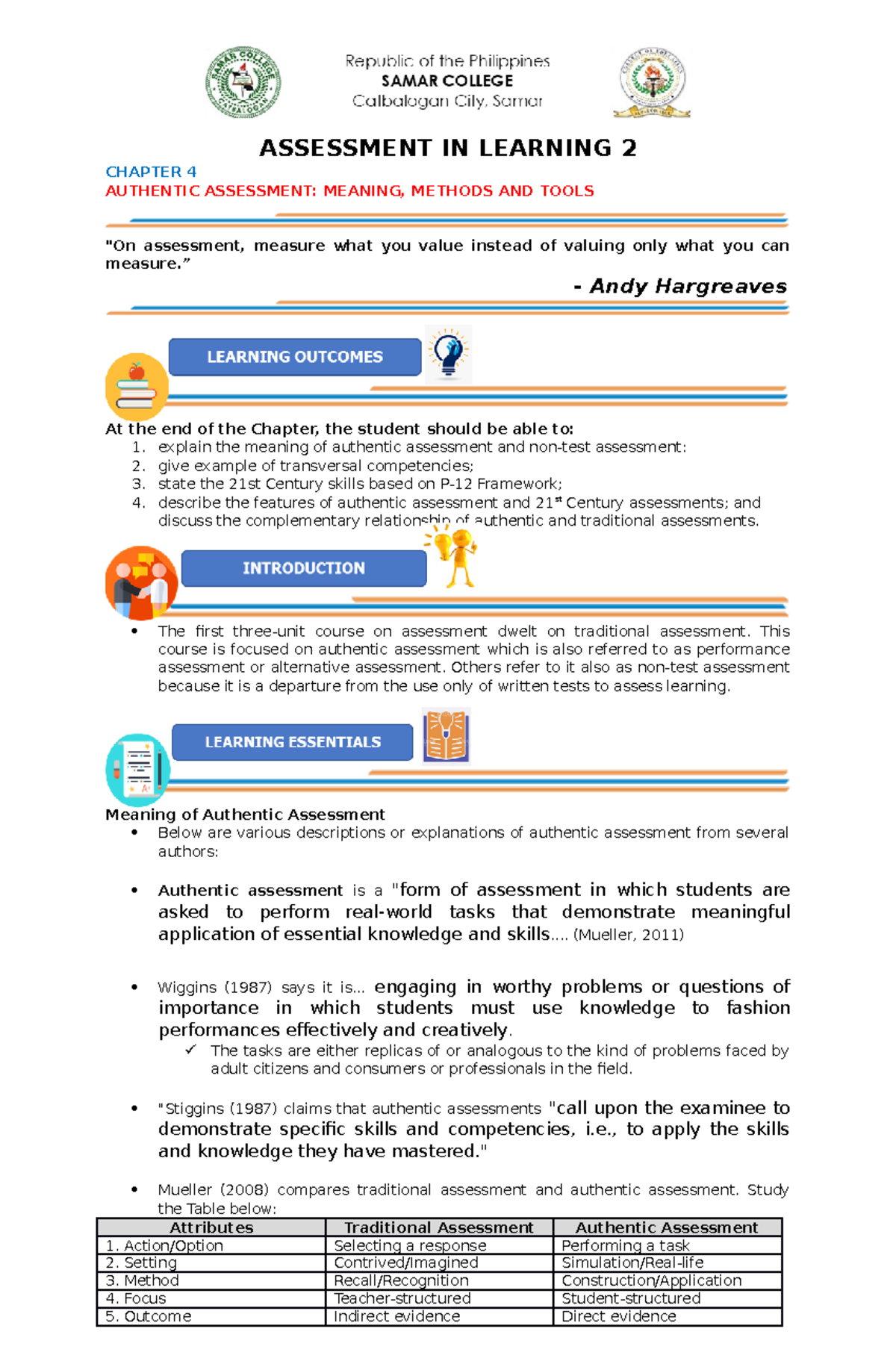 Chapter 4: Understanding Authentic Assessment Methods & Tools in ...
