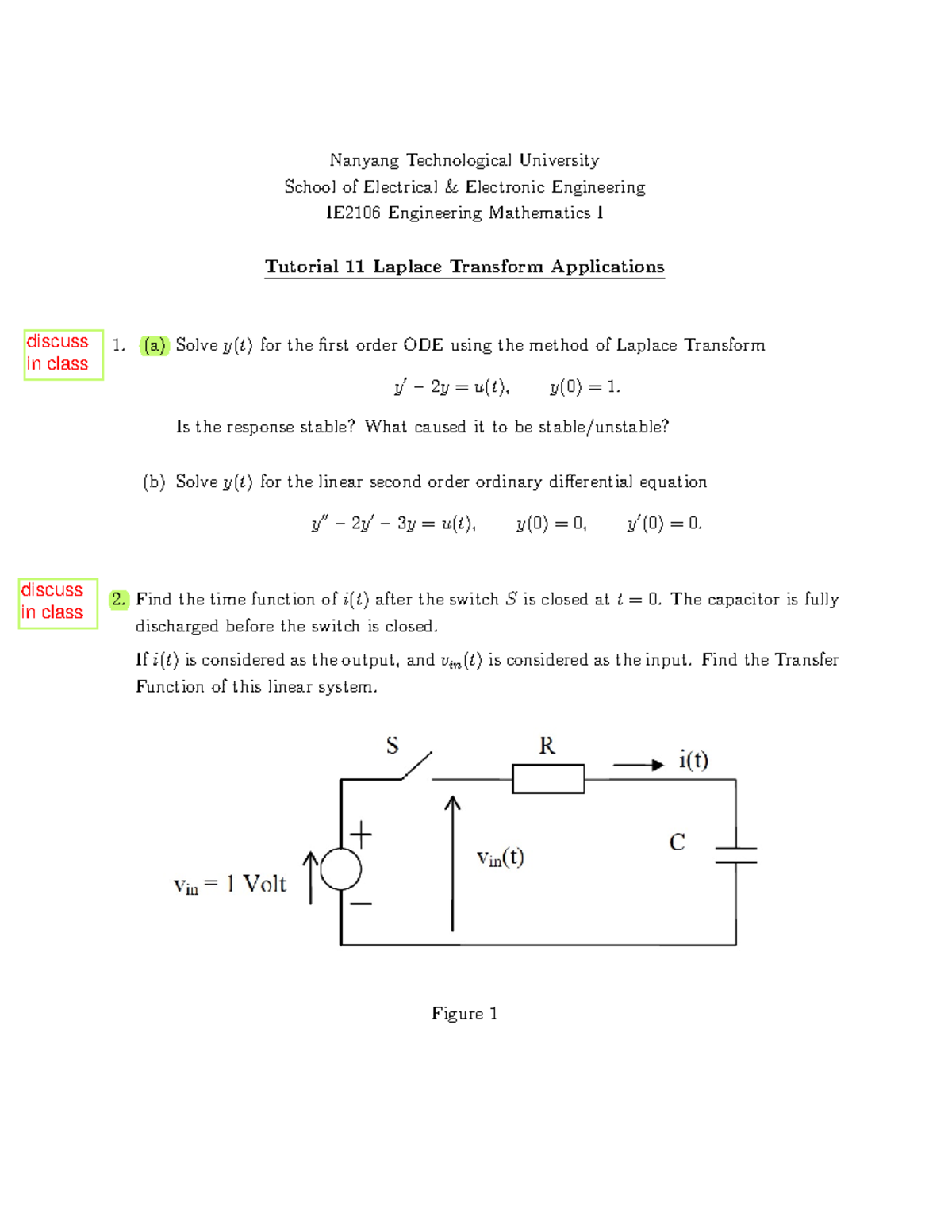 Tutorial 11 - Nanyang Technological University School of Electrical ...