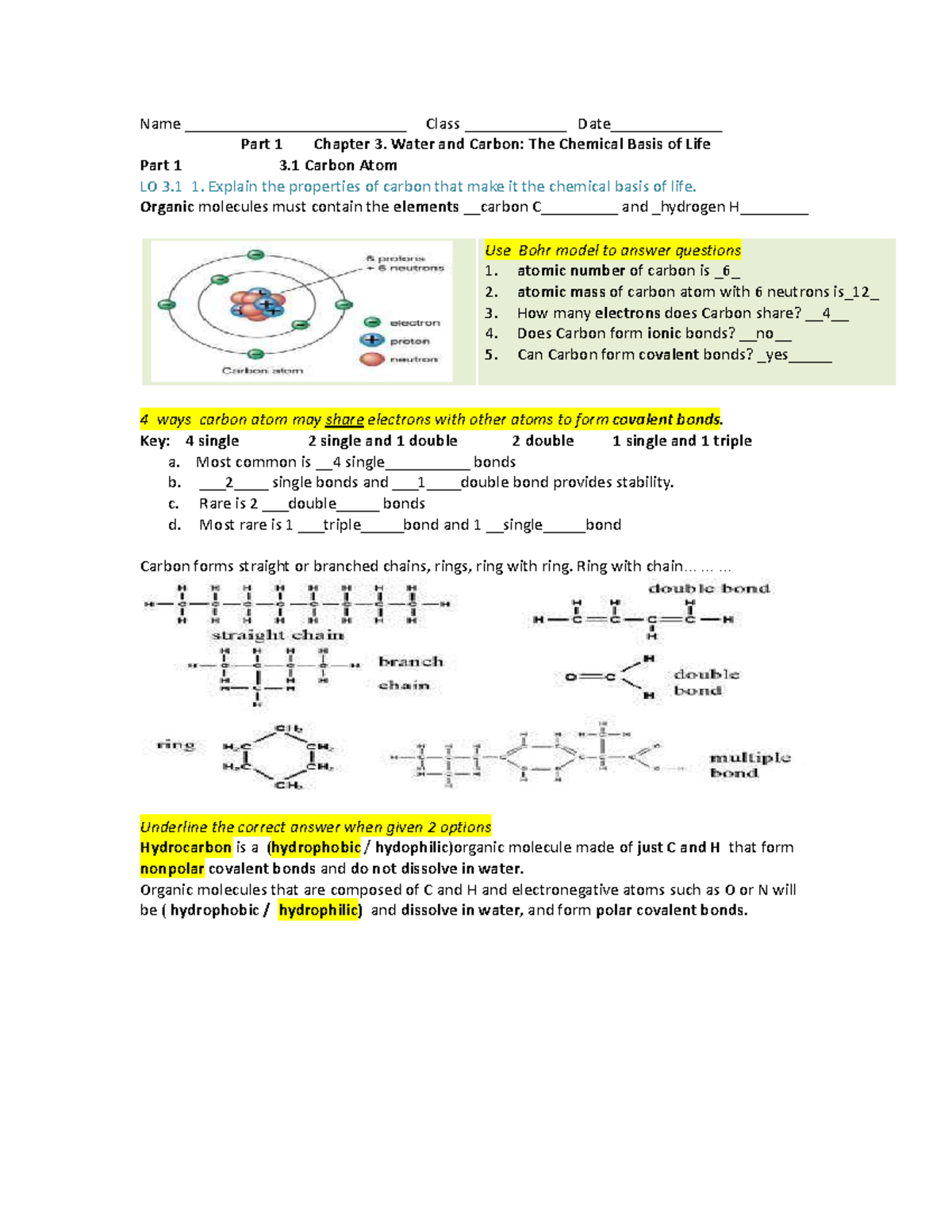 Guide 3 Part 1: Water and Carbon - The Chemical Basis of Life (Brooker ...