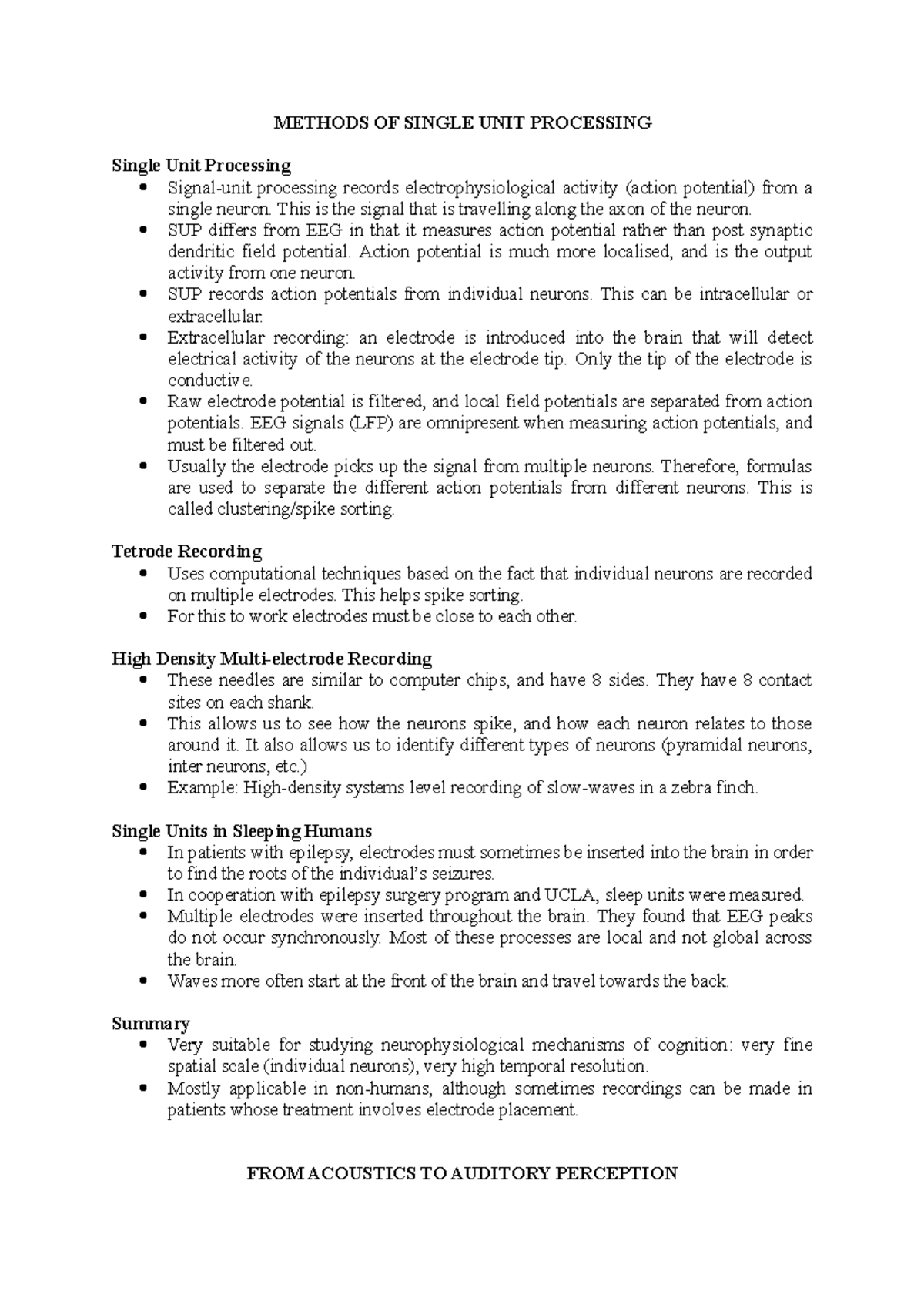 Methods of Single Unit Processing - Principles of Cognitive ...