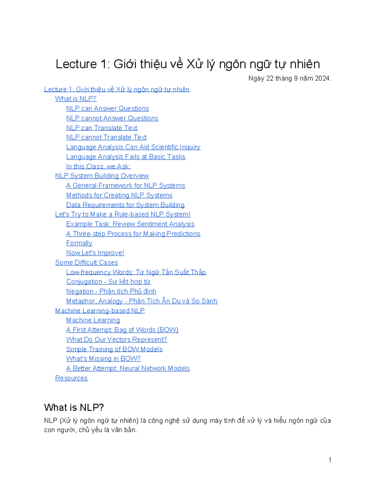 Lecture 1: Giới thiệu về NLP & Deep Learning (Course Code: NLP101 ...