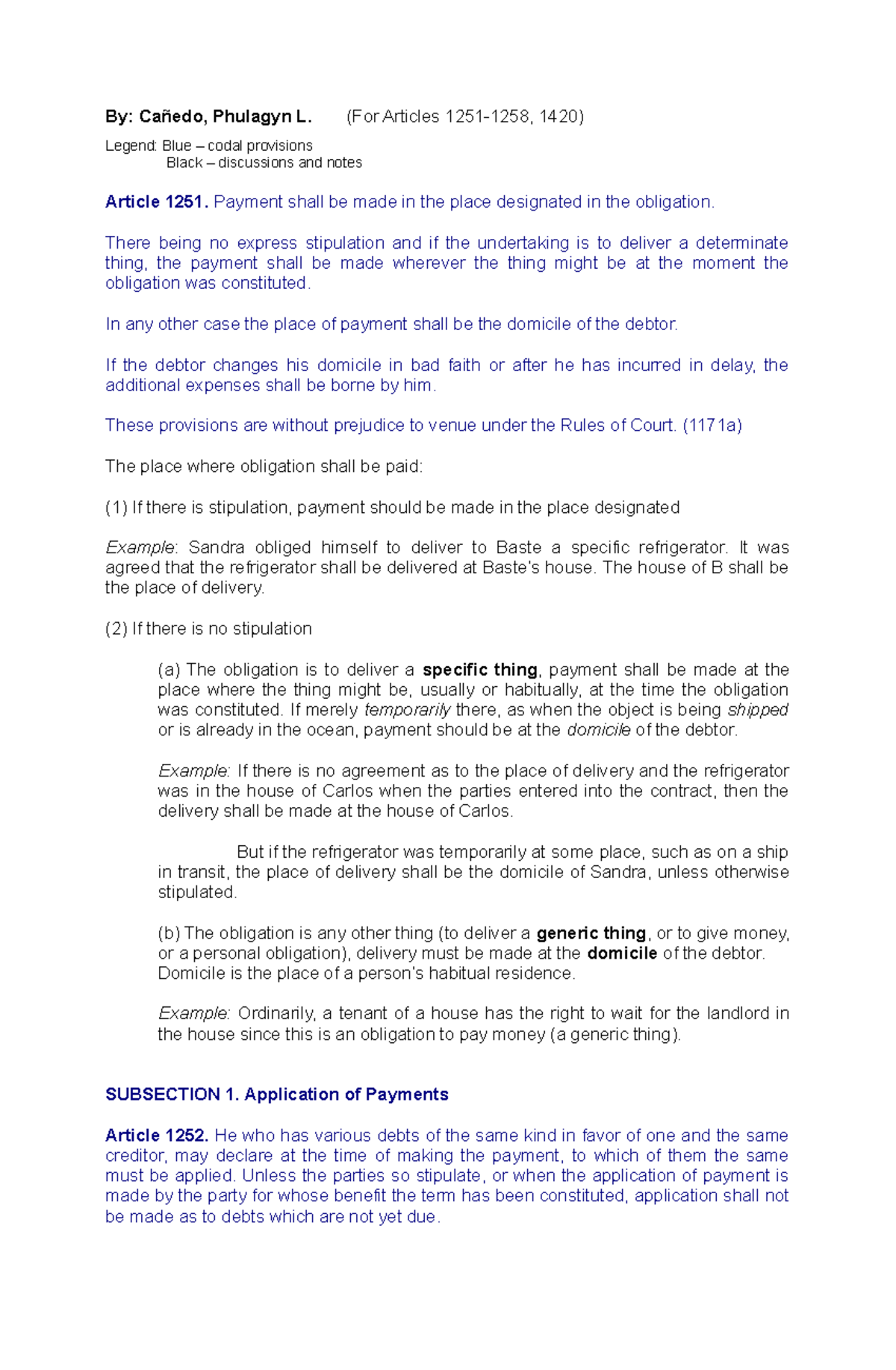 Oblicon - Obligations and Contracts: Summary of Arts. 1251-1258, 1420 ...