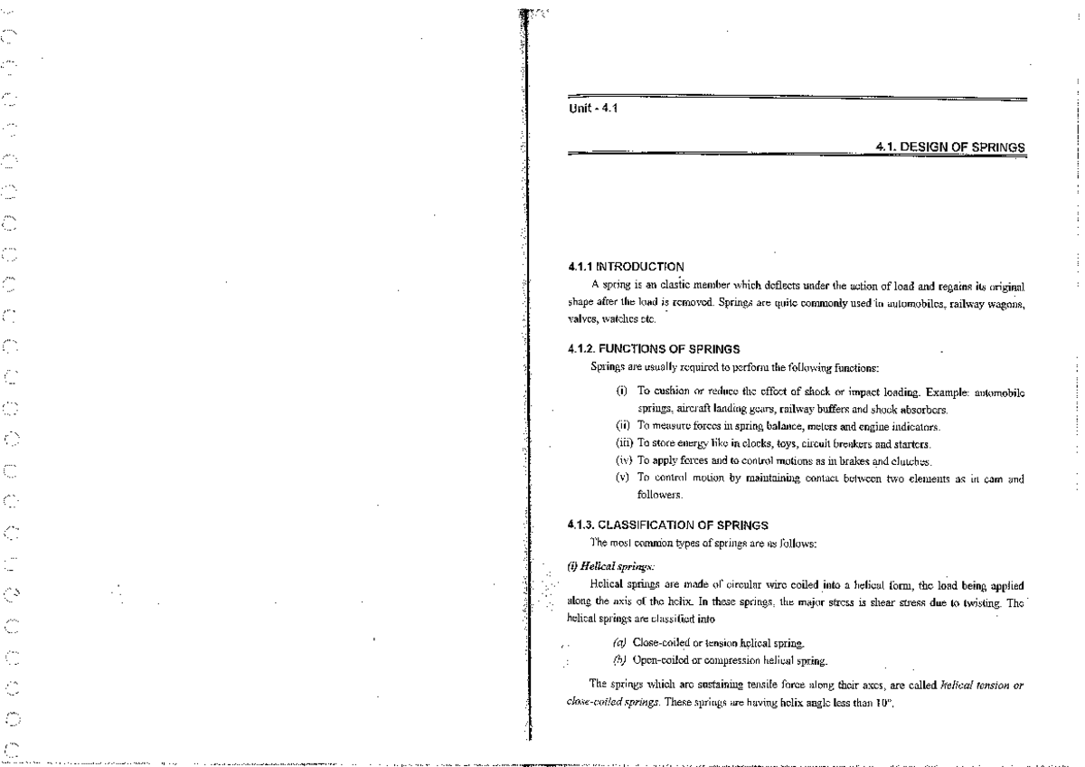 Design of machine elements Springs - Unit 4 4. DESIGN OF SPRINGS 4.1 ...