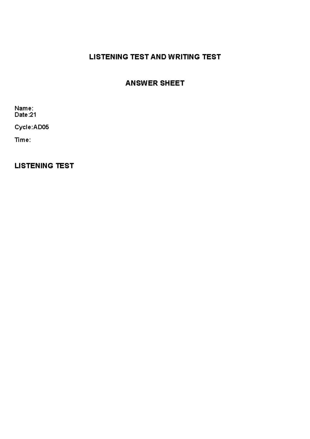 AD05 Listening & Writing Test Answer Sheet - Valeria Chupillon Ulloa ...