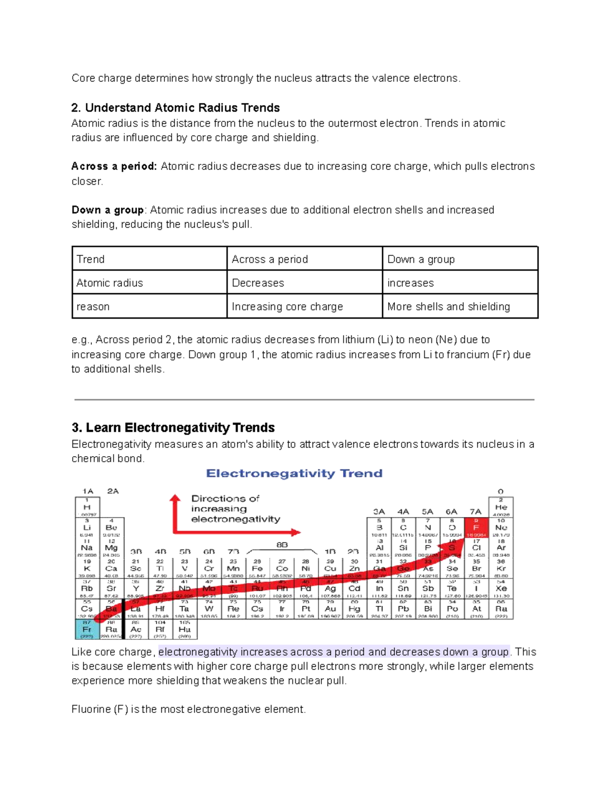 Chemistry Headstart Test: Core Charge & Atomic Radius Trends - Studocu