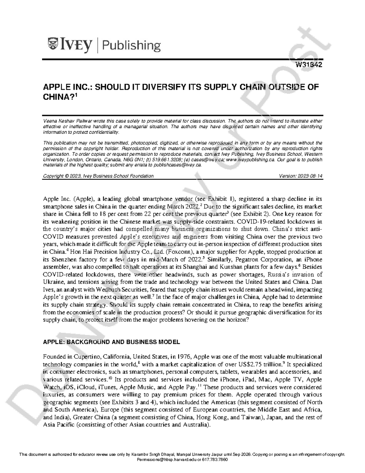 W31842 Case Study: Apple's Supply Chain Diversification Strategy - Studocu