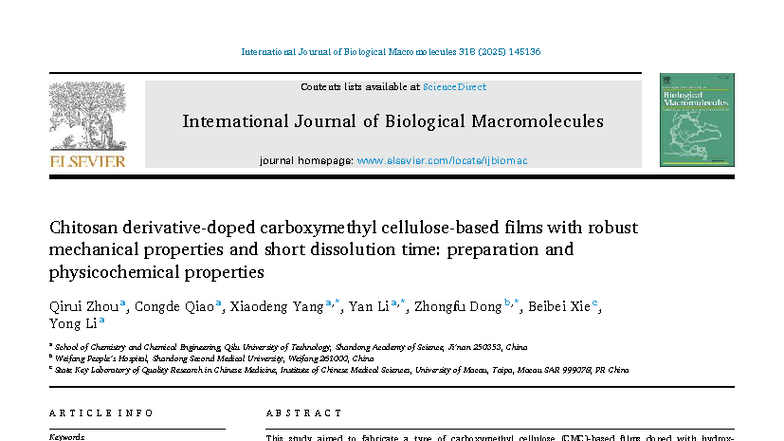 Chitosan Carboxymethyl Films: Mechanical Properties & Drug Release ...