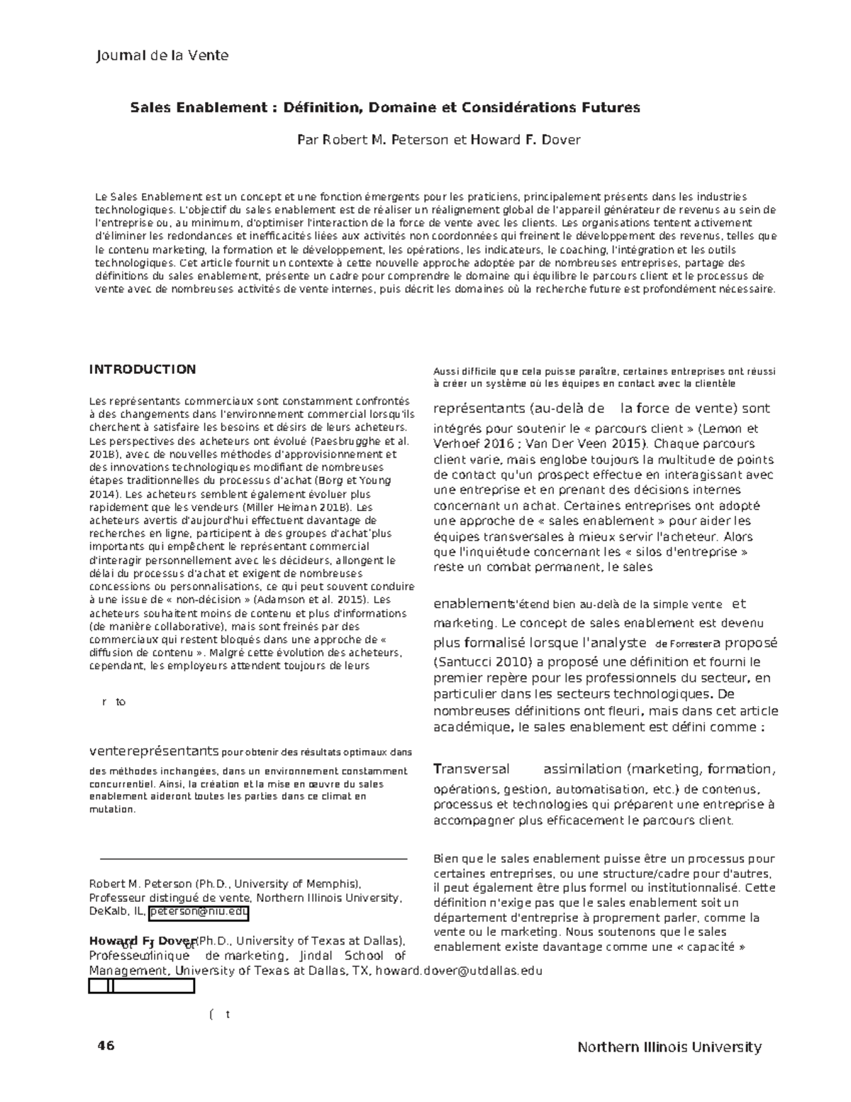 Journal de la Vente : Sales Enablement et Perspectives Futures - Studocu