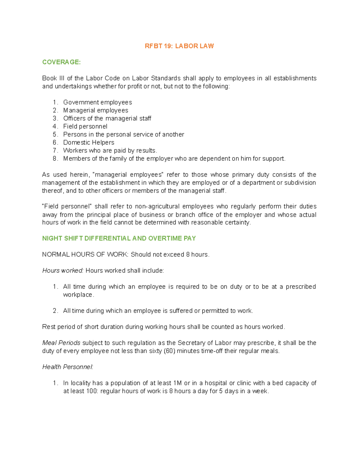 RFBT 19 Labor LAW - RFBT 19: LABOR LAW COVERAGE: Book III of the Labor ...