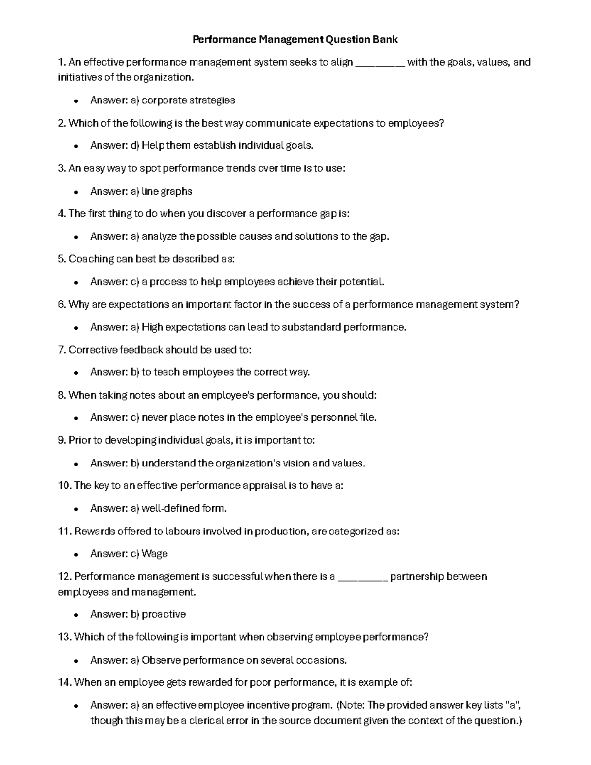 Performance Management MCQ Question Bank (PM 101) - Studocu