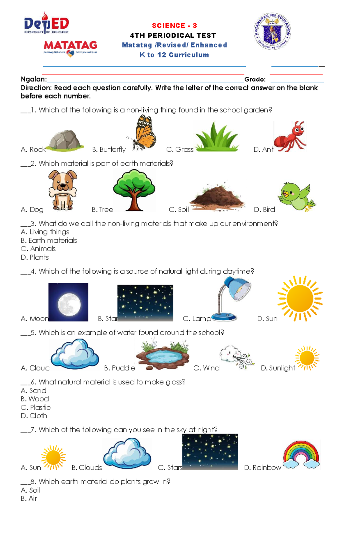 Science 3 4th Periodical Test Review - Matatag K to 12 Curriculum - Studocu