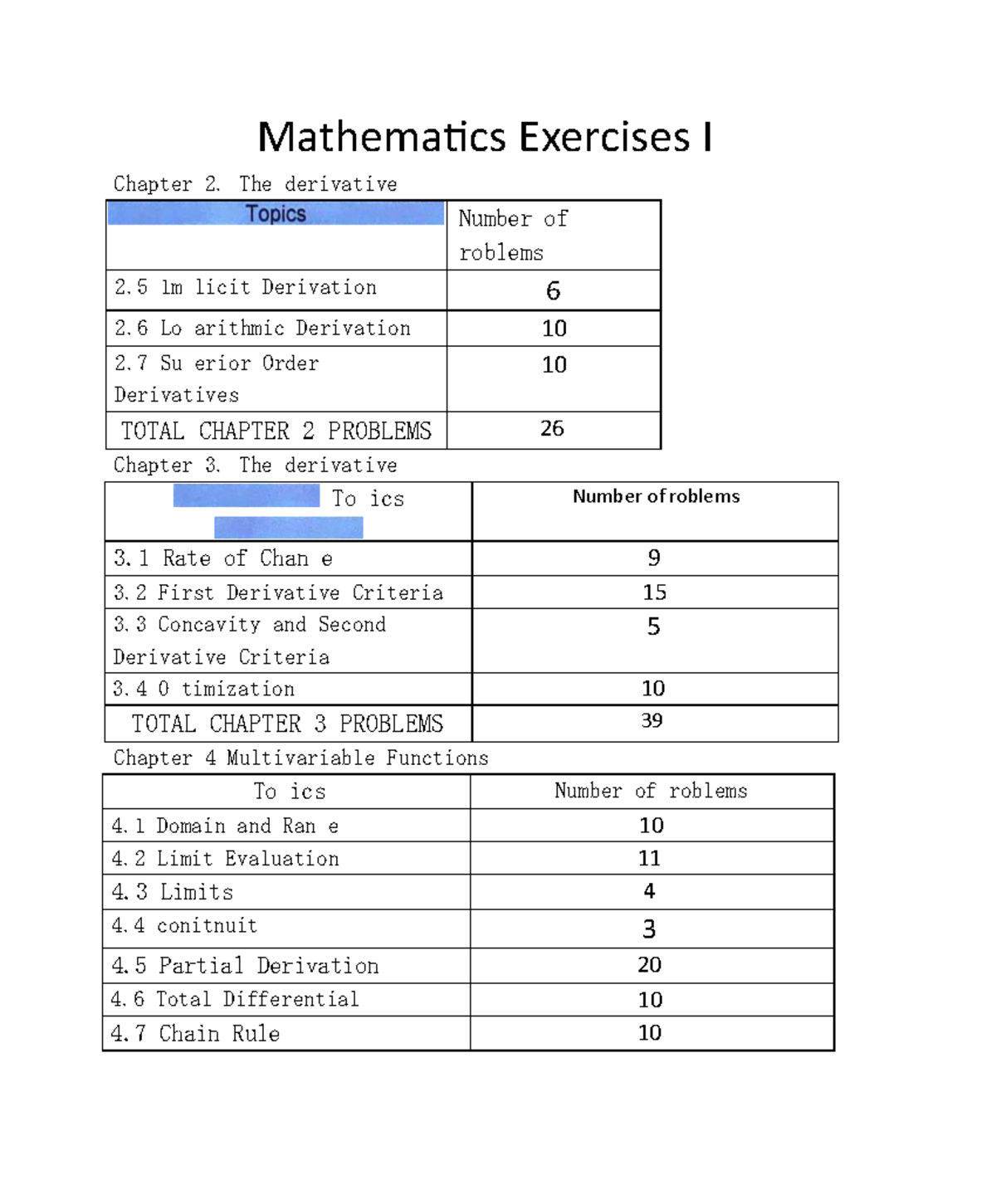 Mathematics Exercises I: Chapter 2 & 3 Problem Set - Studocu