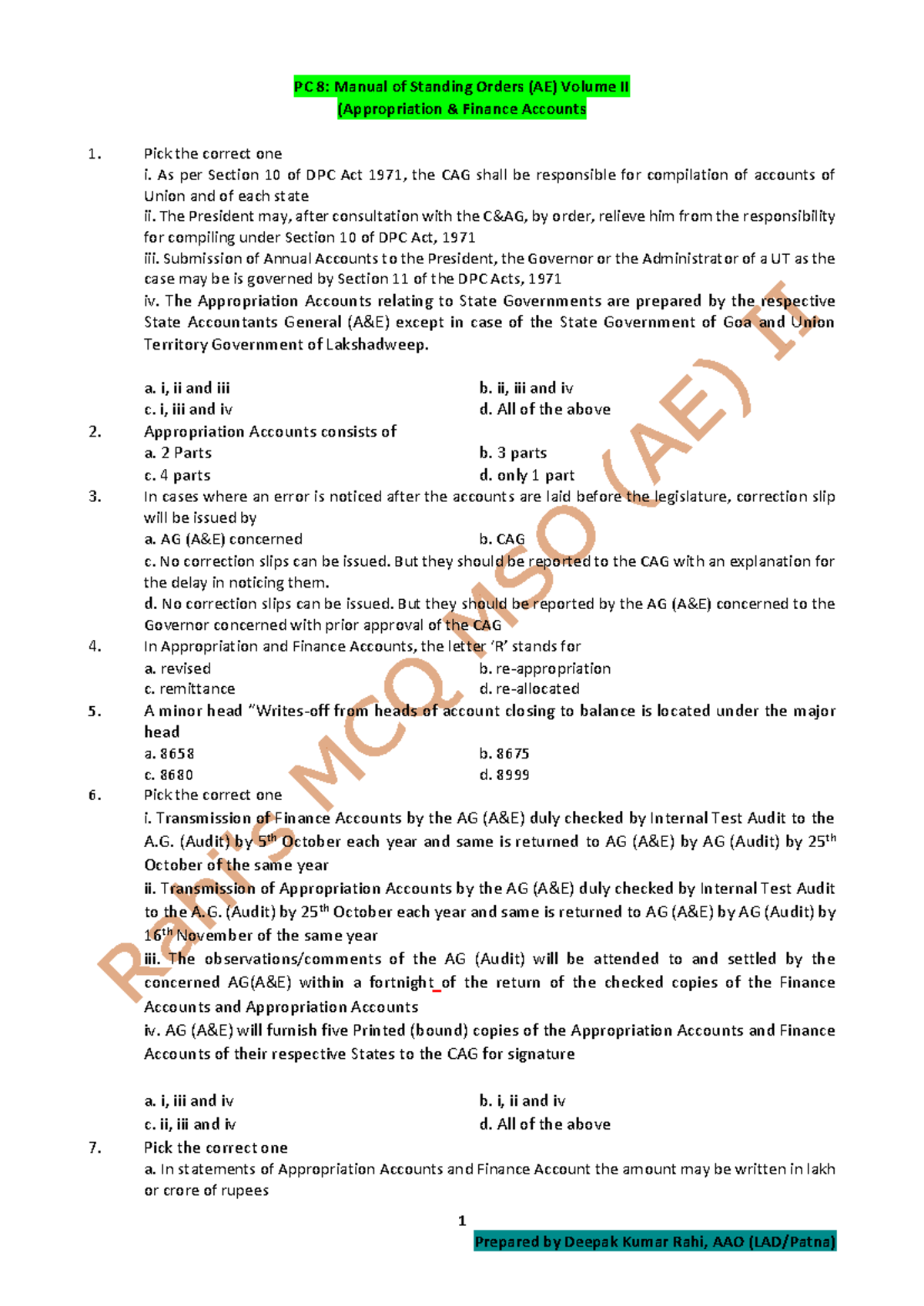 MSO VOL 2 FOR SAS EXAM FOR CAG DEPARMENTAL - 1 PC 8: Manual of Standing ...