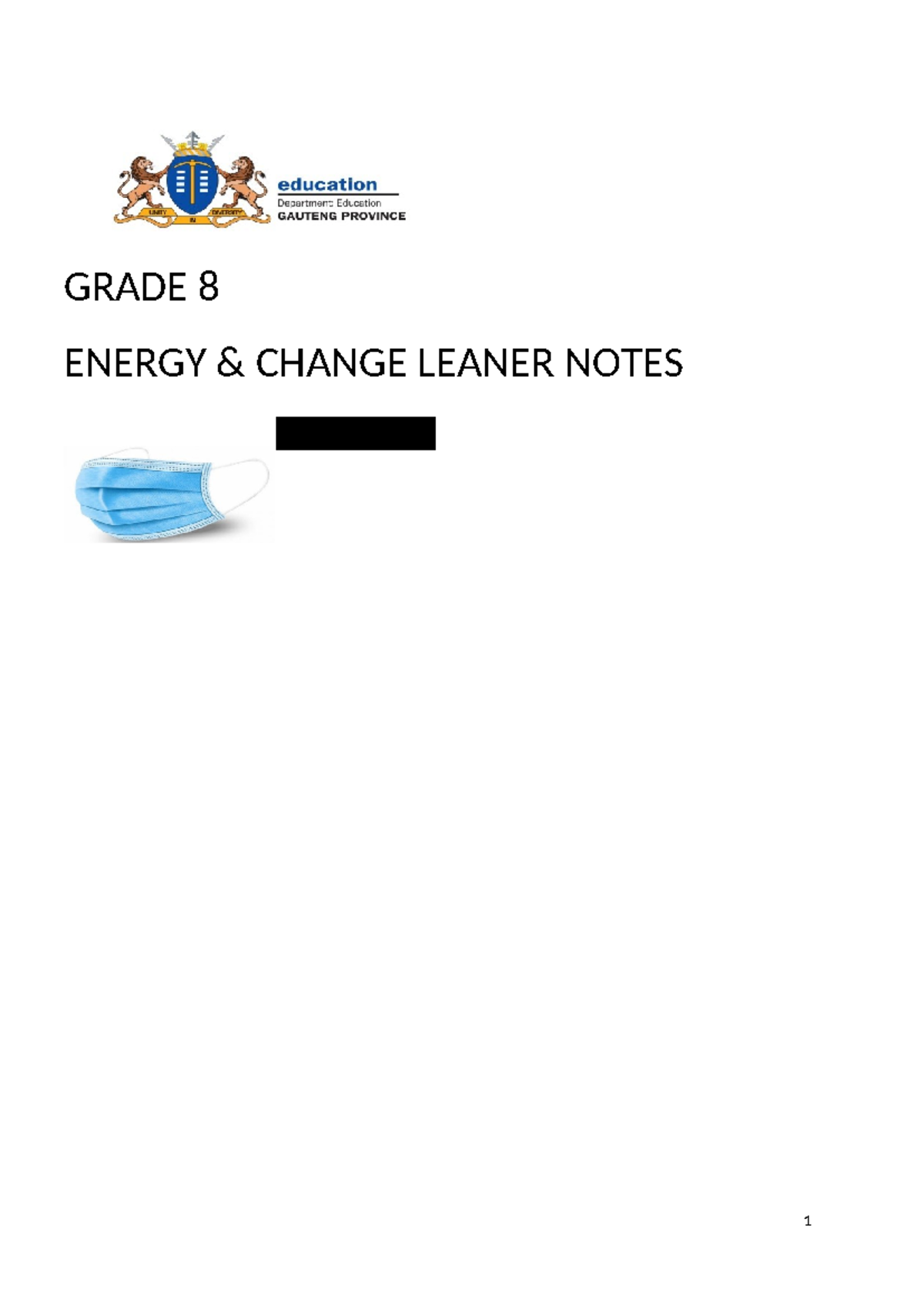 Grade 8 Energy & Change Study Notes (2021 Edition) - Studocu