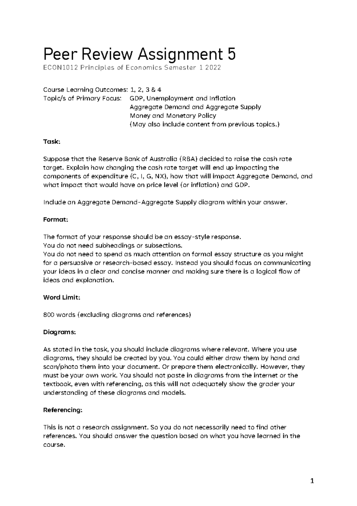 Peer Review Assignment 5 - ) Task: Suppose that the Reserve Bank of ...