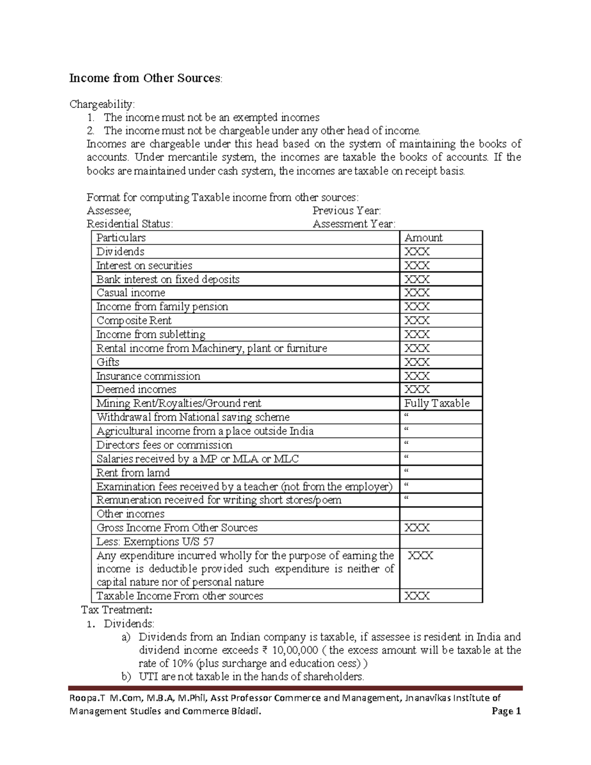 Income from Other Sources: Tax Computation and Guidelines - Studocu