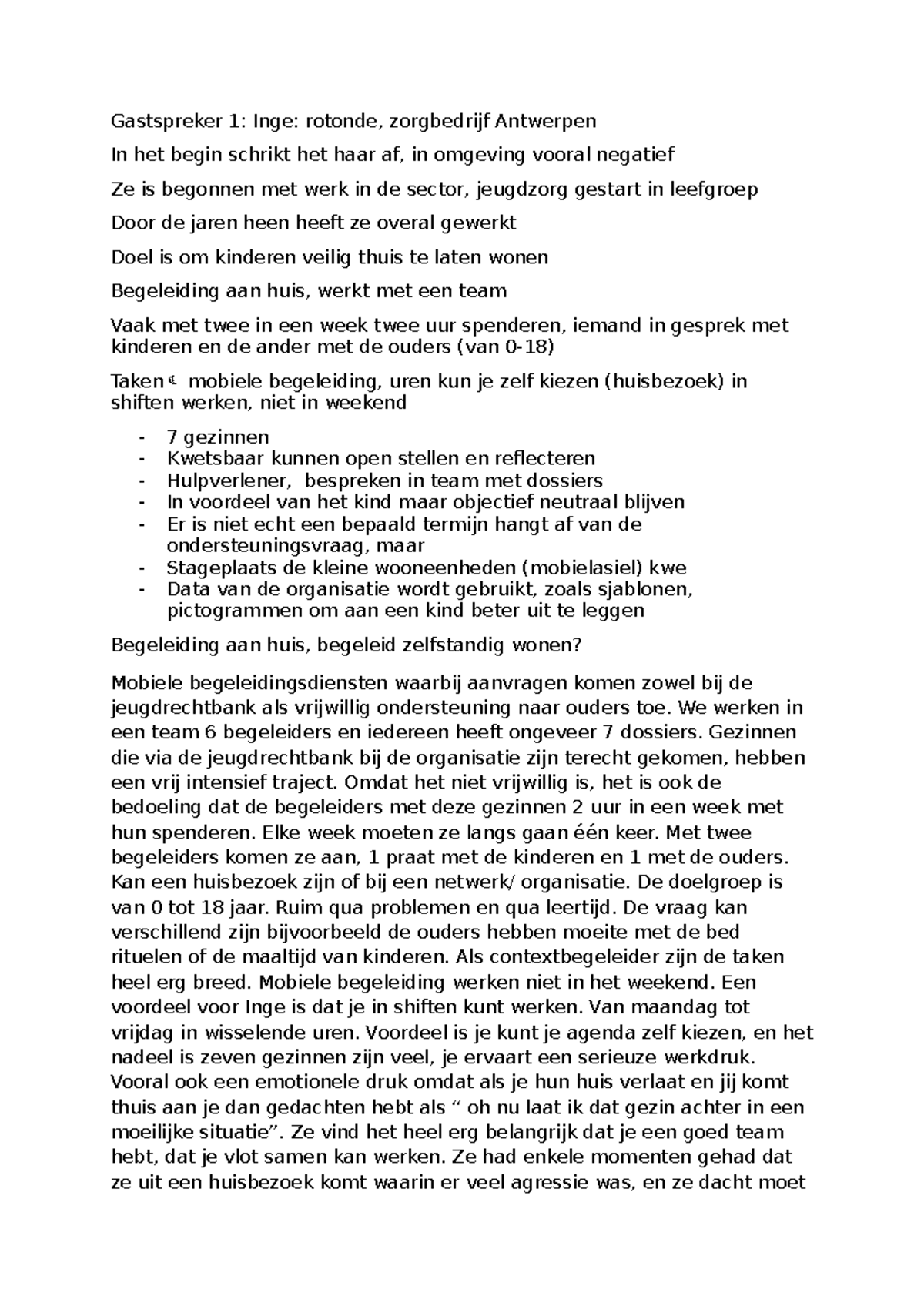 Gastspreker 1: Inge over Mobiele Begeleiding in Jeugdzorg - Studocu