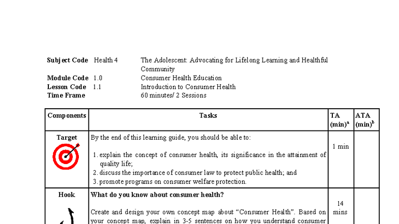 Health 4 Module 1.0: Lesson 1.1 - Introduction to Consumer Health - Studocu