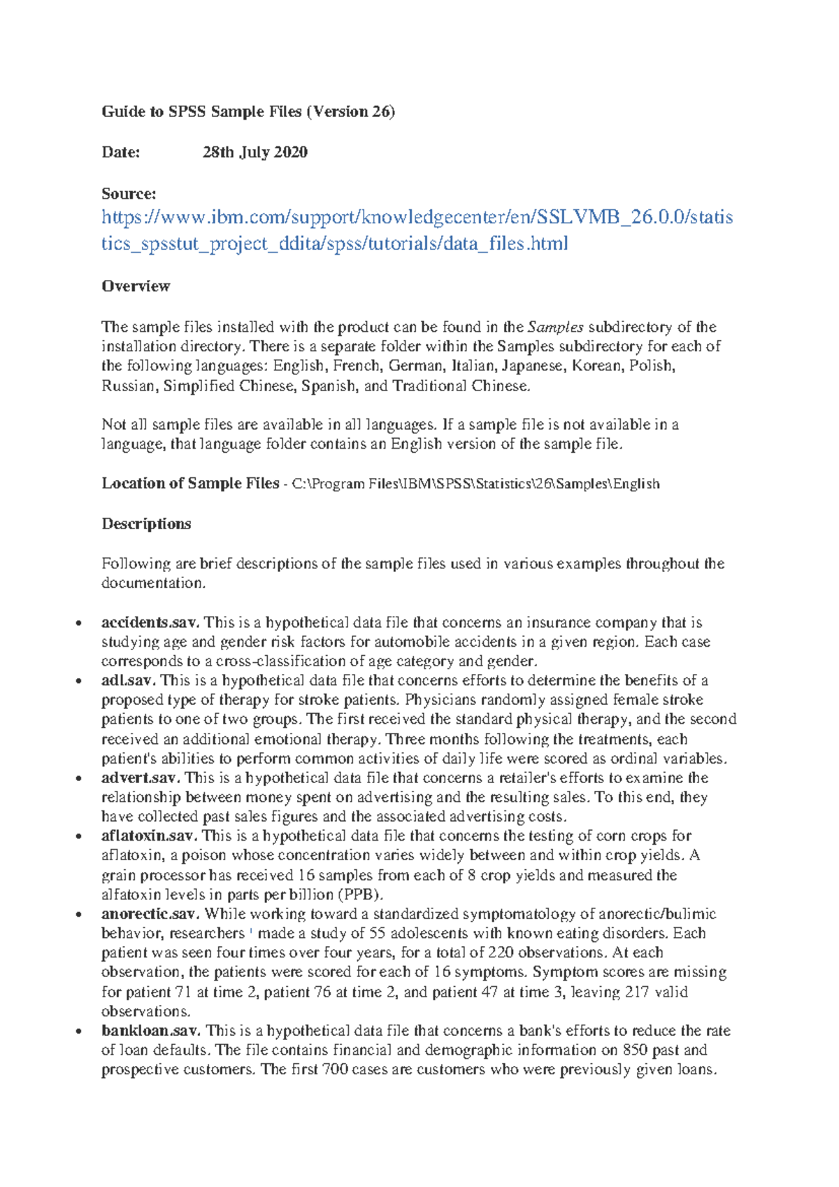 Guide to SPSS Sample Files - Version 26 (Study Material) - Studocu