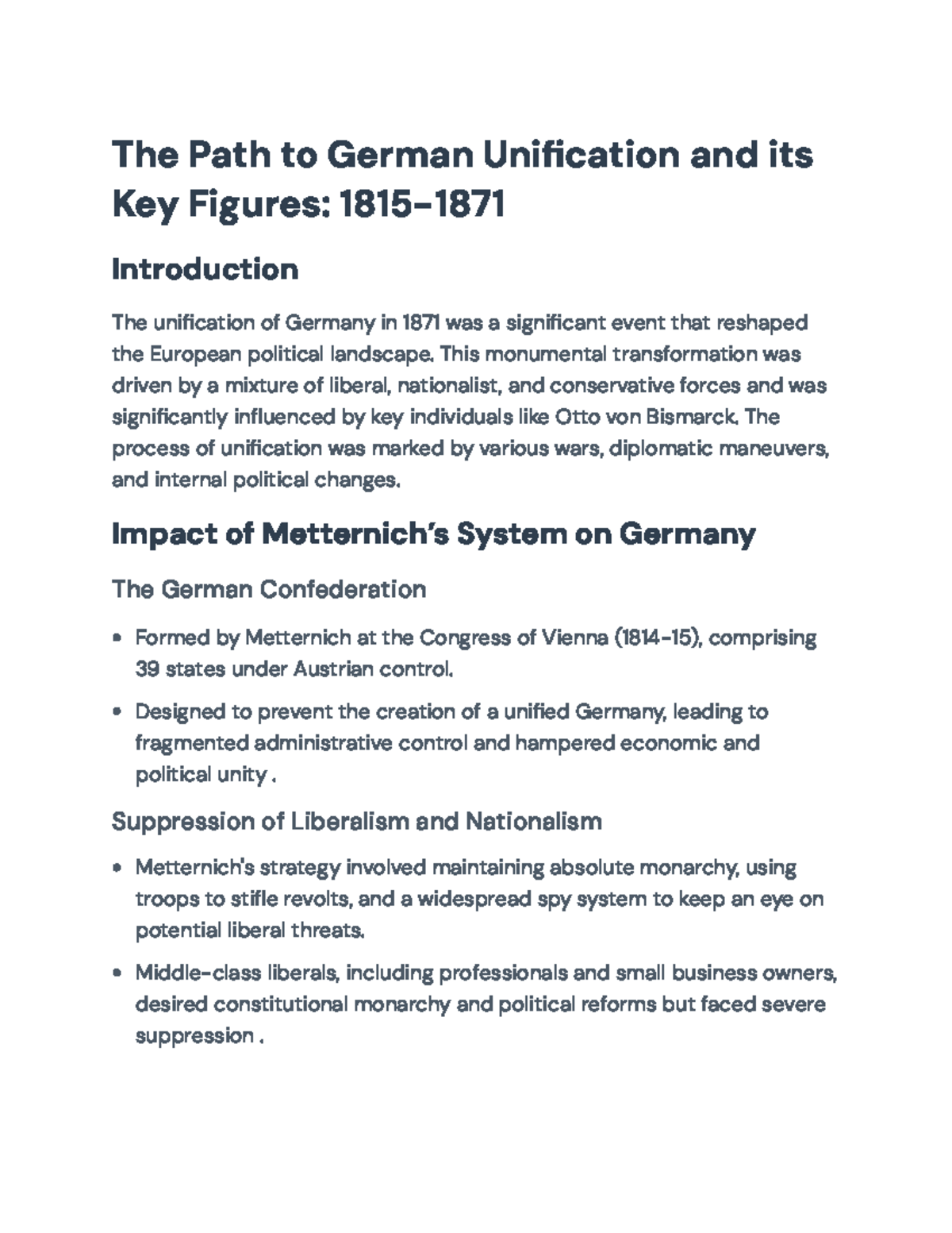 The Path to German Unification (HIST101): Key Figures & Events (1815 ...