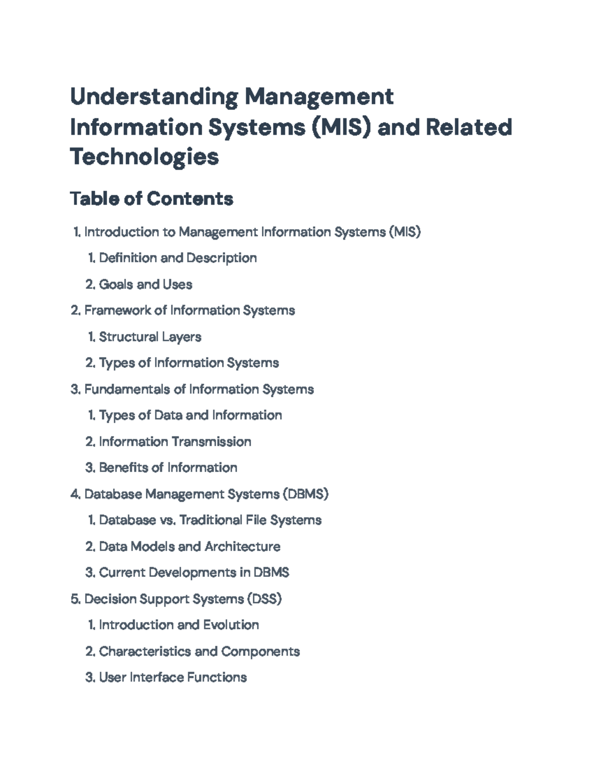 Comprehensive Overview of Management Information Systems (MIS) - Studocu